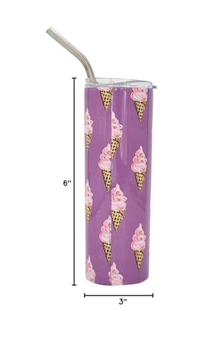 Siesta Drinkware - Personalized 20oz Food Theme Skinny Tumbler - Silicone Nonslip bottom and Double wall Vacuum Insulated - Stainless Steel (Ice Cream Cones, Without Customization)