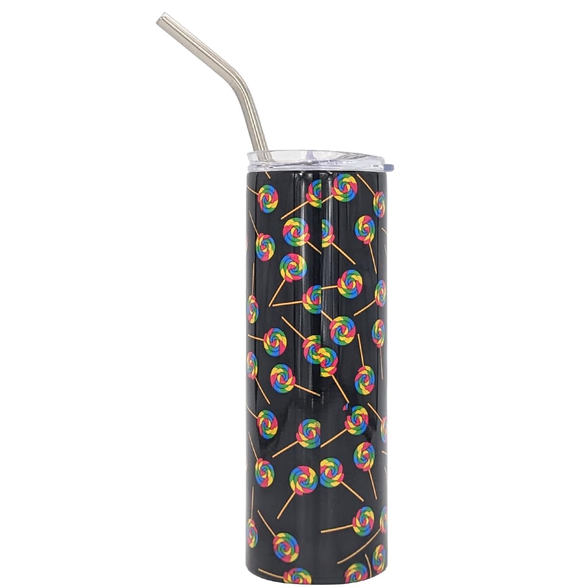 Siesta Drinkware - Personalized 20oz Food Theme Skinny Tumbler - Silicone Nonslip bottom and Double wall Vacuum Insulated - Stainless Steel (Lollipops, Without Customization)