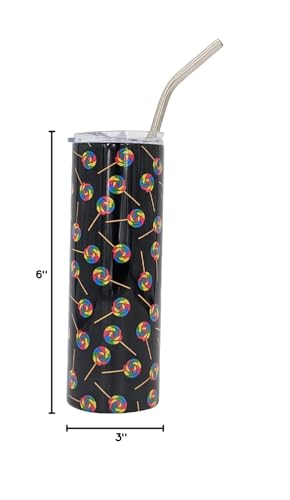 Siesta Drinkware - Personalized 20oz Food Theme Skinny Tumbler - Silicone Nonslip bottom and Double wall Vacuum Insulated - Stainless Steel (Lollipops, Without Customization)