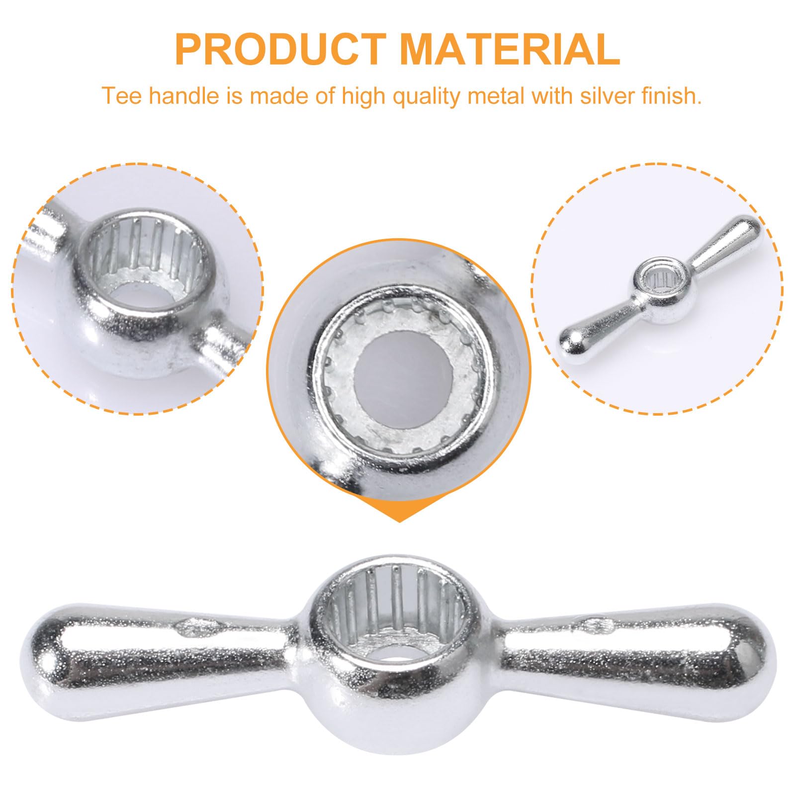 VIDABTE 01-5095 Hose Bibb Sillcock Tee Handle, Metal External Hose Faucet tee Handle, 16 Point Broach Faucet Switch (Silver - 2 pcs)