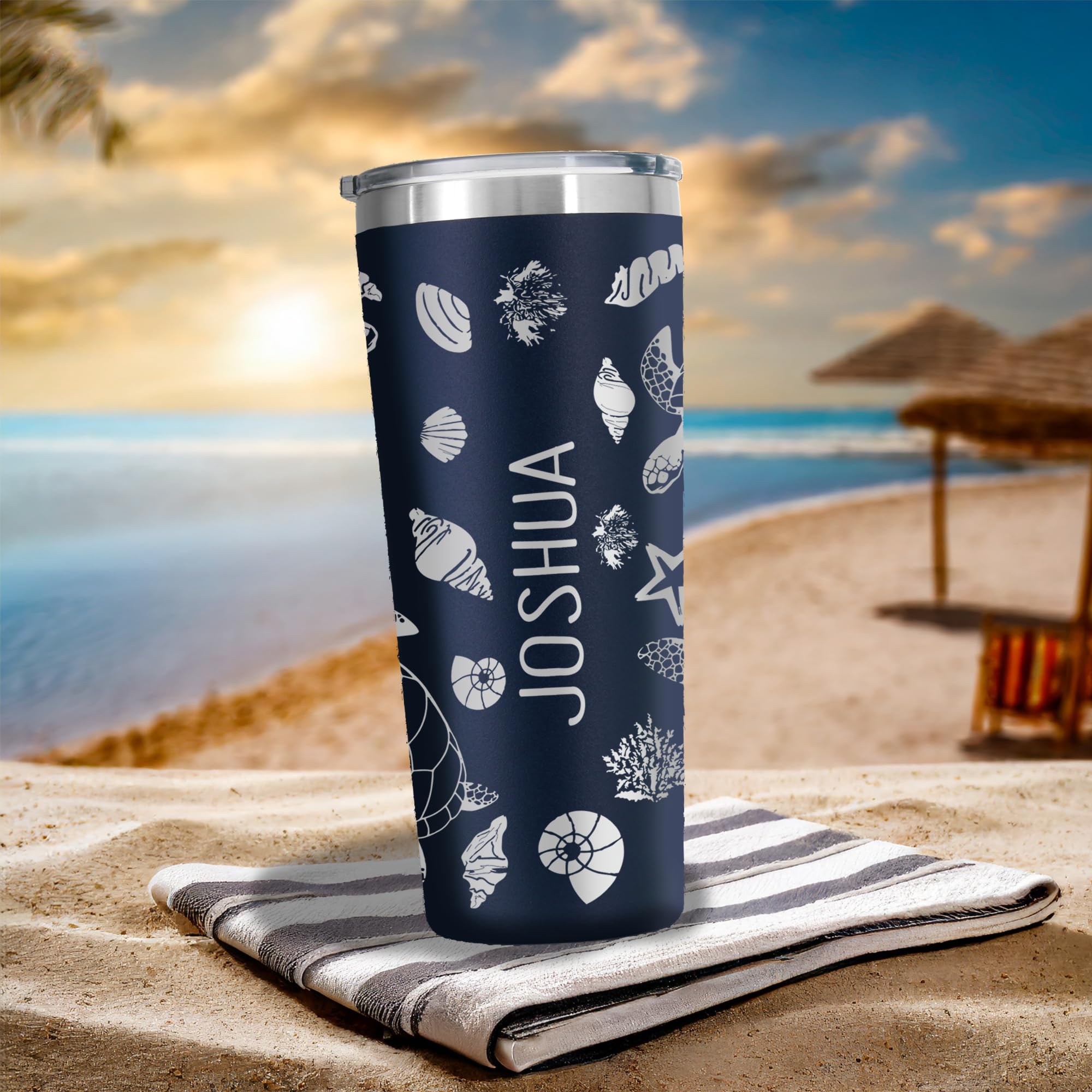 AVITO Personalized Sea Life - 22 oz Tumbler with Lid and Straw - Laser Engraved - Stainless Steel