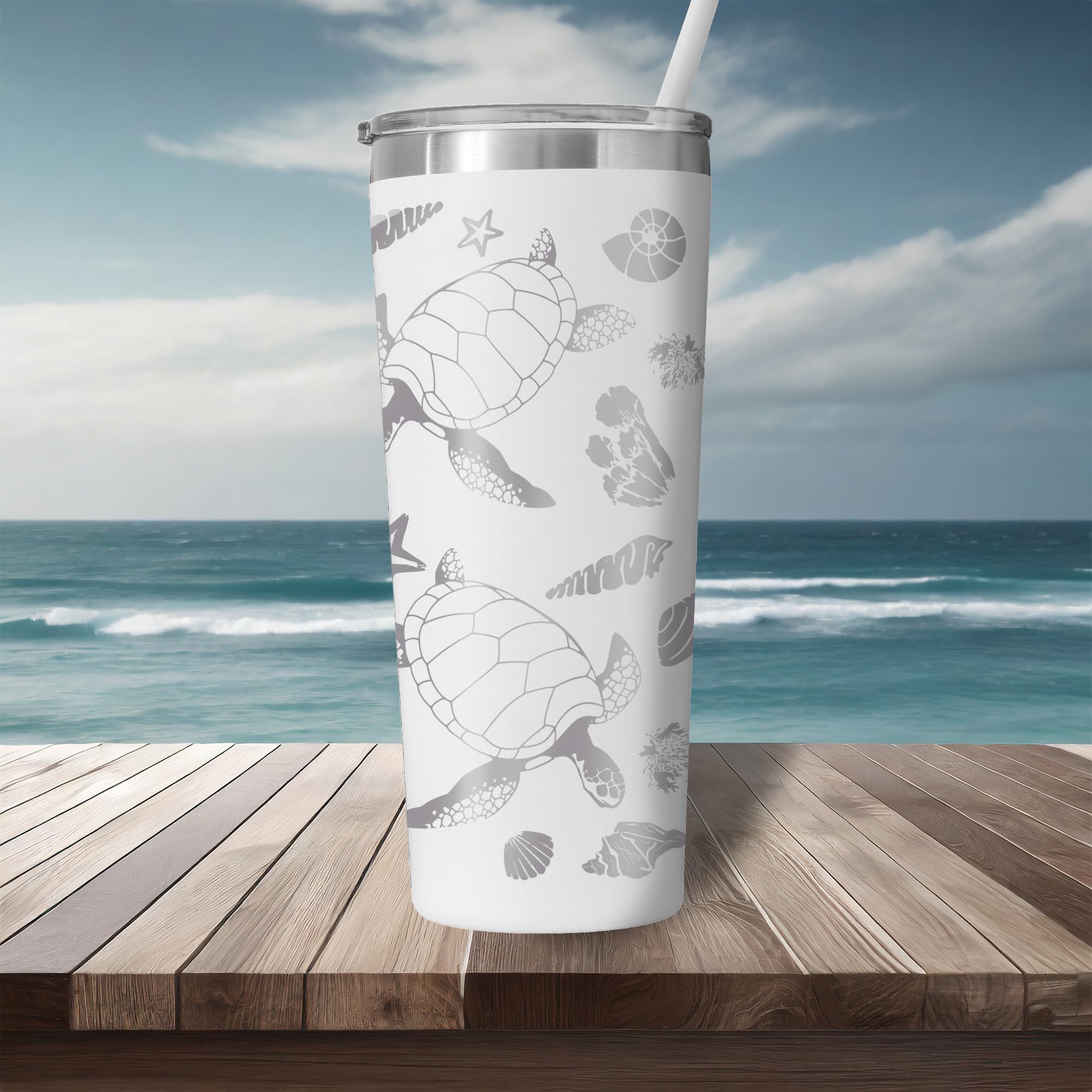 AVITO Personalized Sea Life - 22 oz Tumbler with Lid and Straw - Laser Engraved - Stainless Steel