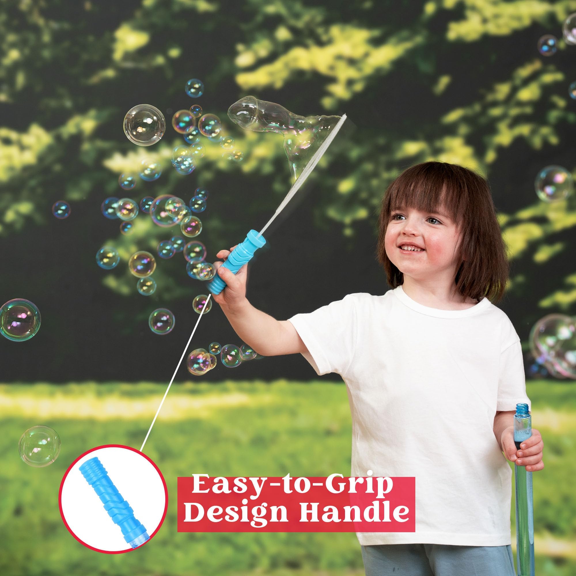 JOYIN 14.6’’ Big Bubble Wands for Kids, 6 PCS Bubble Wand with Refill Solution for Summer Toy Party Favor, Outdoors Activity, Easter Basket Stuffers, Birthday Gift