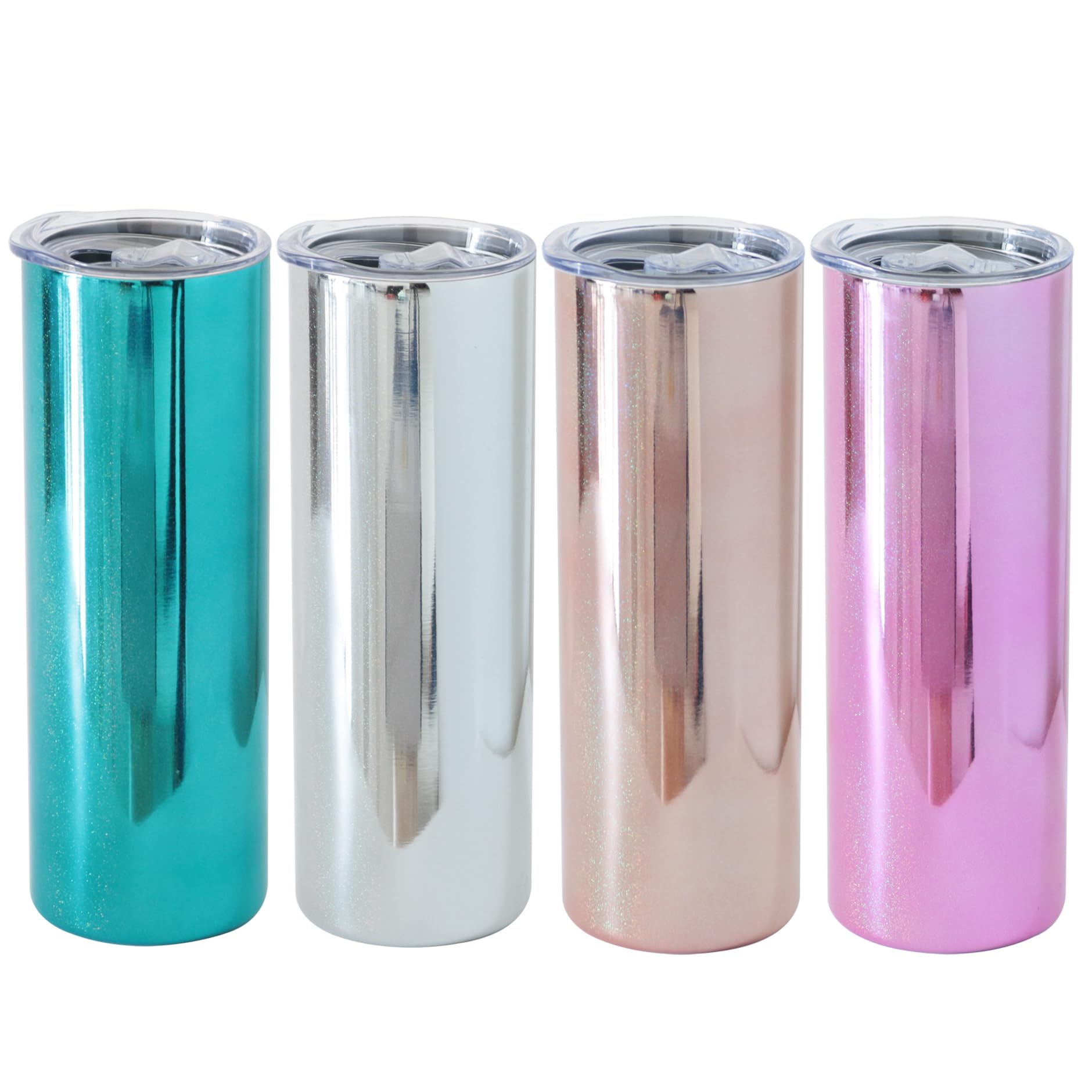 VEVELU 25 Pack 20 oz Stainless Steel Mirror Surface Glitter Sublimation Tumbler Blank with Straws Double Wall Insulated