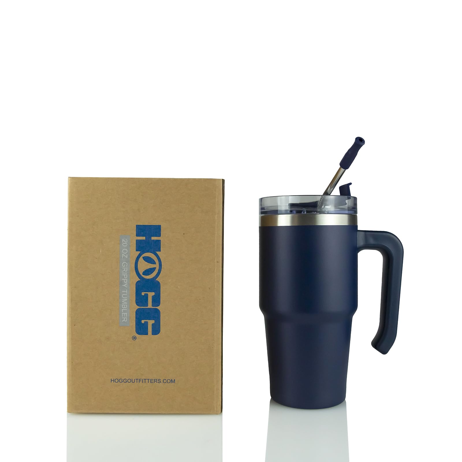 Hogg 20oz Grippy Tumbler with Removable Handle, Lid, and Stainless Steel Straw, DIY, Customizable, Double Wall Insulated Tumblers (Navy)