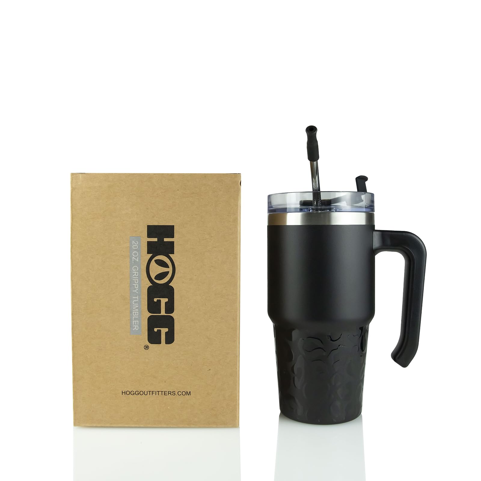 Hogg 20oz Grippy Tumbler with Removable Handle, Lid, and Stainless Steel Straw, DIY, Customizable, Double Wall Insulated Tumblers (Black Cheetah Bottom)