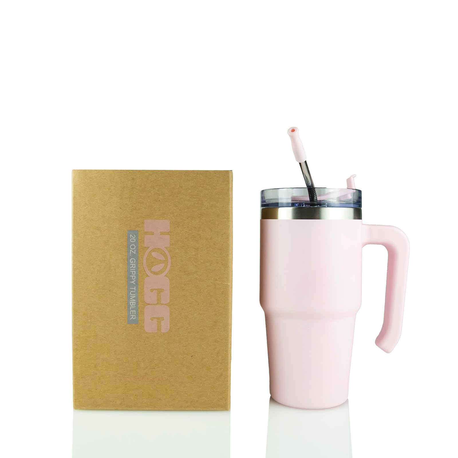 Hogg 20oz Grippy Tumbler with Removable Handle, Lid, and Stainless Steel Straw, DIY, Customizable, Double Wall Insulated Tumblers (Pink)