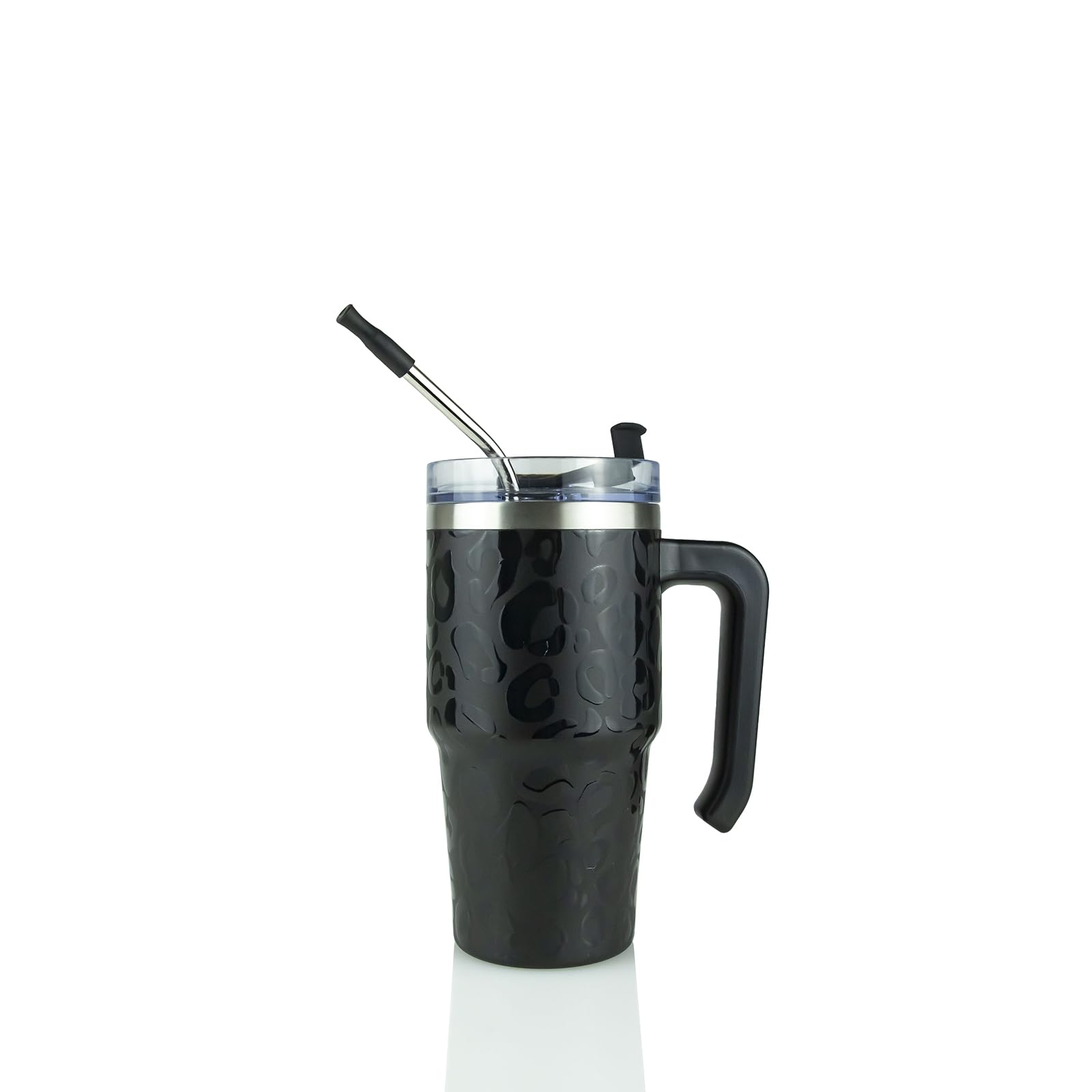 Hogg 20oz Grippy Tumbler with Removable Handle, Lid, and Stainless Steel Straw, DIY, Customizable, Double Wall Insulated Tumblers (Black Cheetah Full)