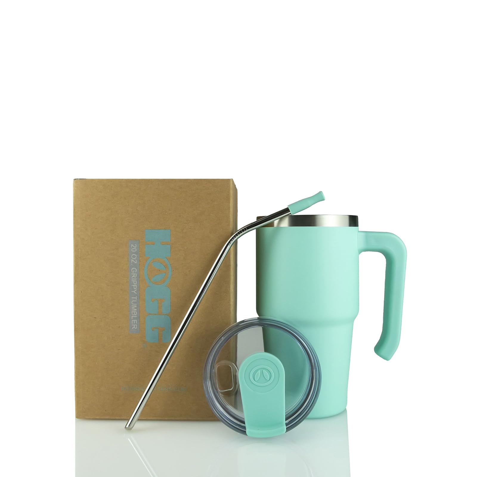 Hogg 20oz Grippy Tumbler with Removable Handle, Lid, and Stainless Steel Straw, DIY, Customizable, Double Wall Insulated Tumblers (Mint)