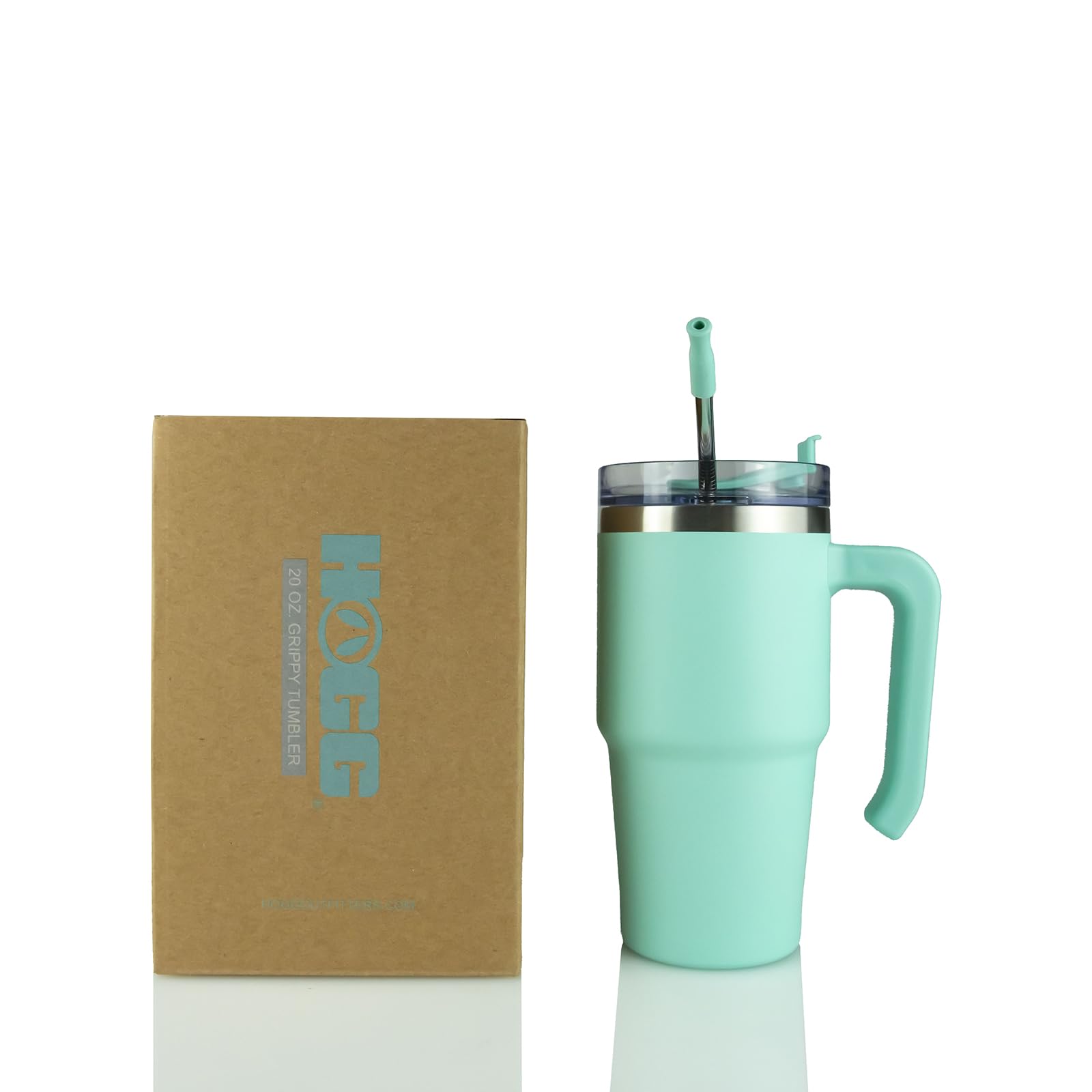 Hogg 20oz Grippy Tumbler with Removable Handle, Lid, and Stainless Steel Straw, DIY, Customizable, Double Wall Insulated Tumblers (Mint)