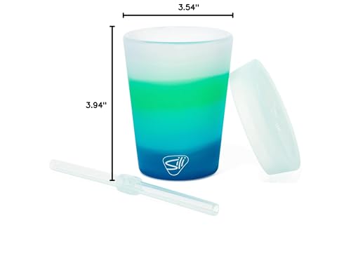 Silipint: Silicone Kids 8oz Straw Tumblers: 2 Pack - Moon Beam & Mountain Air -Unbreakable Cups, Sustainable, Airtight Lid, Flexible