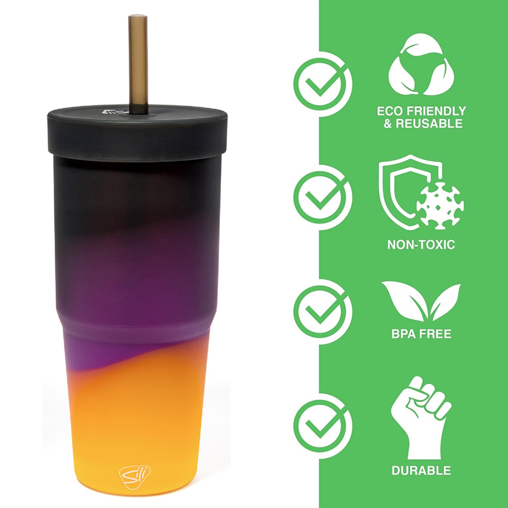 Silipint: Silicone 32oz Straw Tumblers: 2 Pack - Sun Storm - Unbreakable, Flexible, Sustainable, Hot or Cold, Airtight Lid, Travel