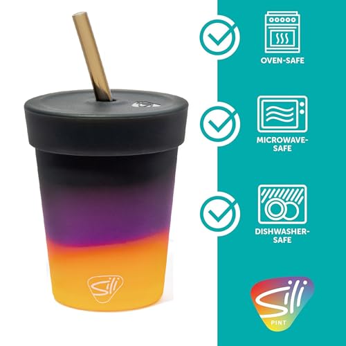 Silipint: Silicone Kids 8oz Straw Tumblers: 2 Pack - Sun Storm -Unbreakable Cups, Sustainable, Airtight Lid, Hot & Cold, Flexible