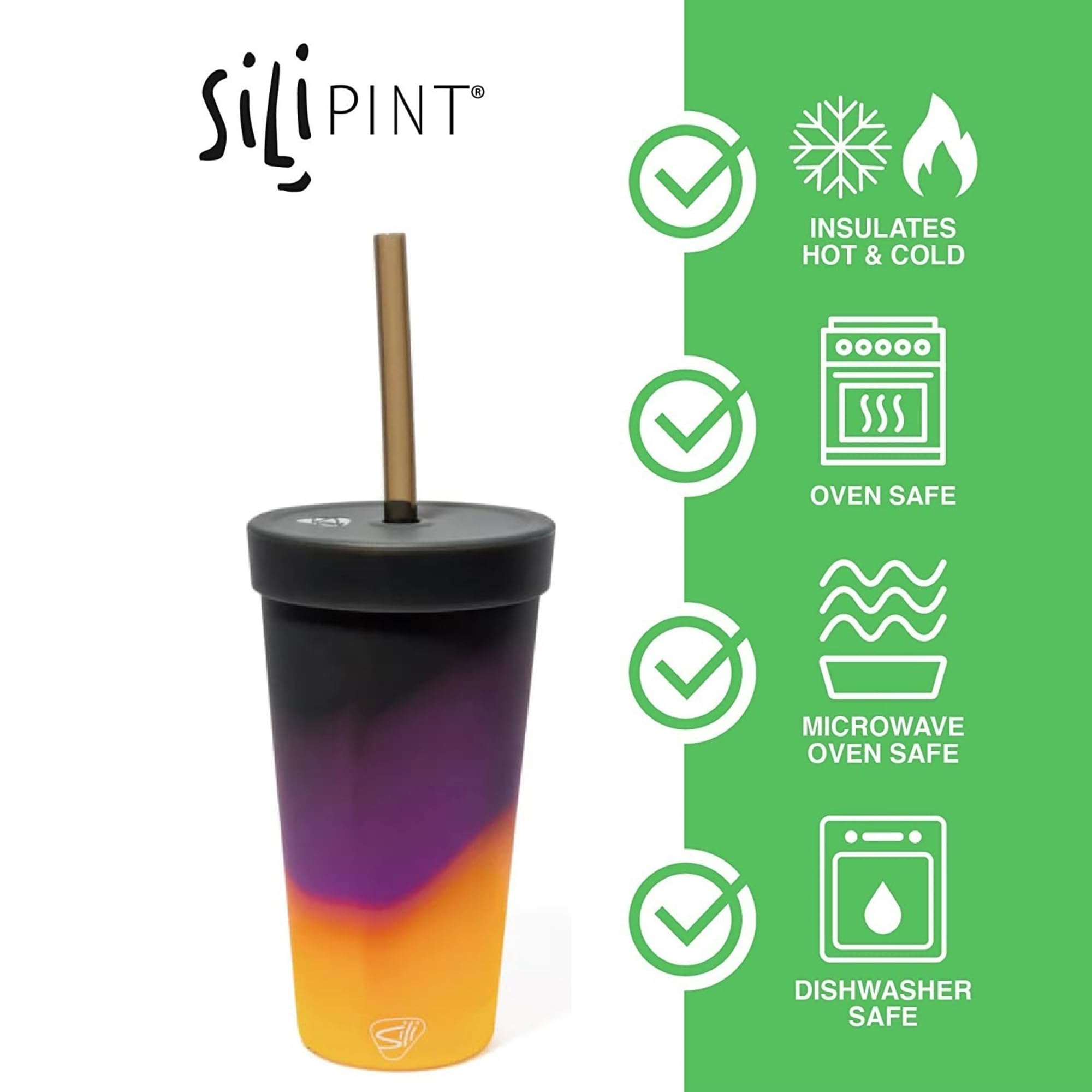 Silipint: Silicone 22oz Straw Tumblers: 2 Pack - Sun Storm & Moon Beam - Unbreakable, Sustainable, Hot/Cold, Airtight Lid, Travel