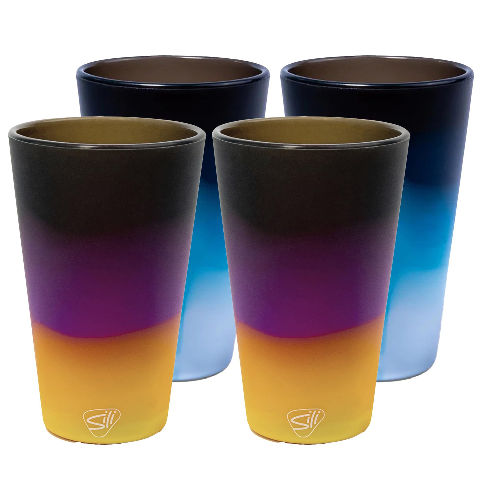Silipint: Silicone Pint Glasses: 4 Pack (2) Sun Storm & (2) Moon Beam - 16oz - Reusable, Sustainable, Unbreakable, Holiday Parties