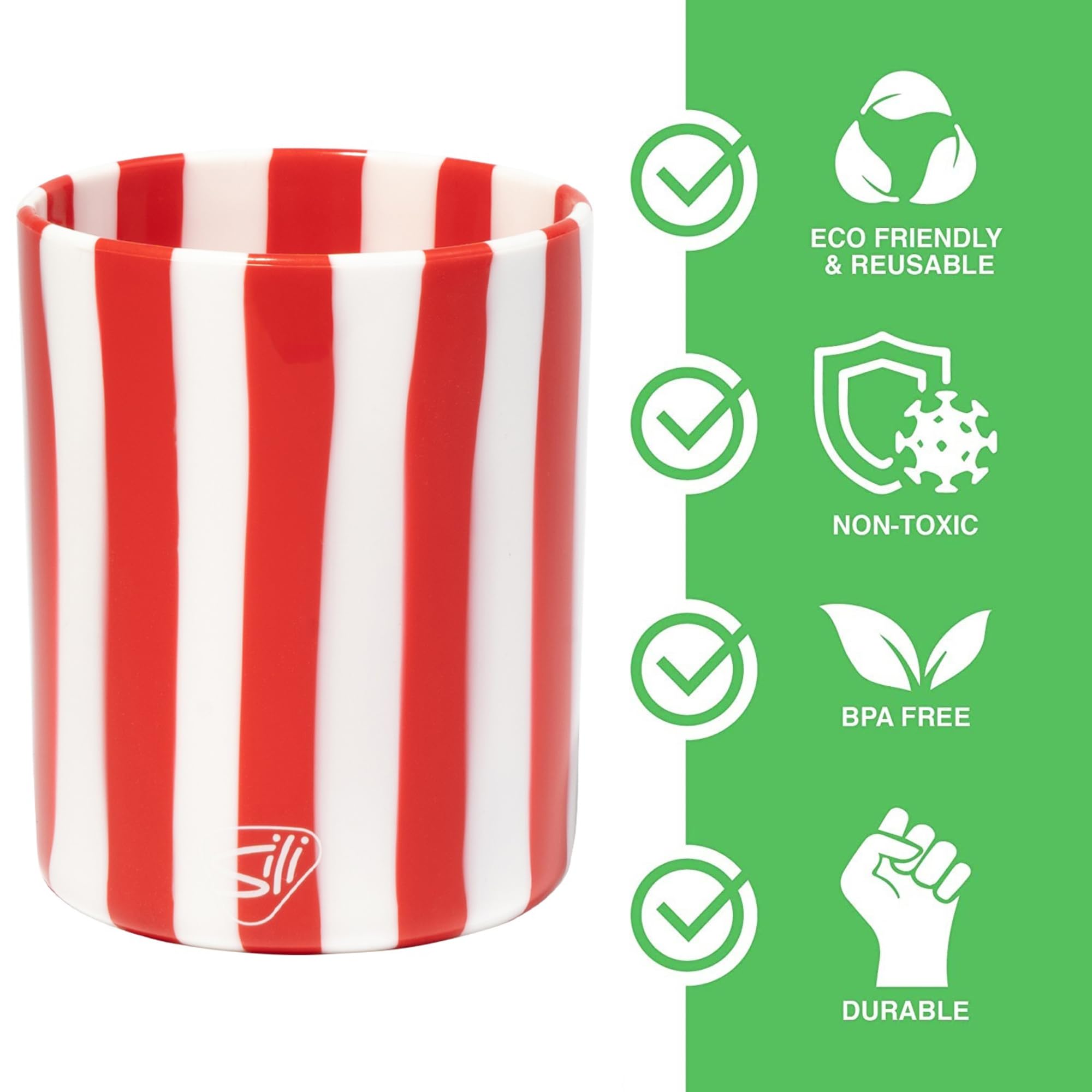 Silipint: Silicone 12oz Rocks Glasses: 2 Pack - Peppermint & Poinsettia - Reusable, Sustainable, Unbreakable, Holiday Parties