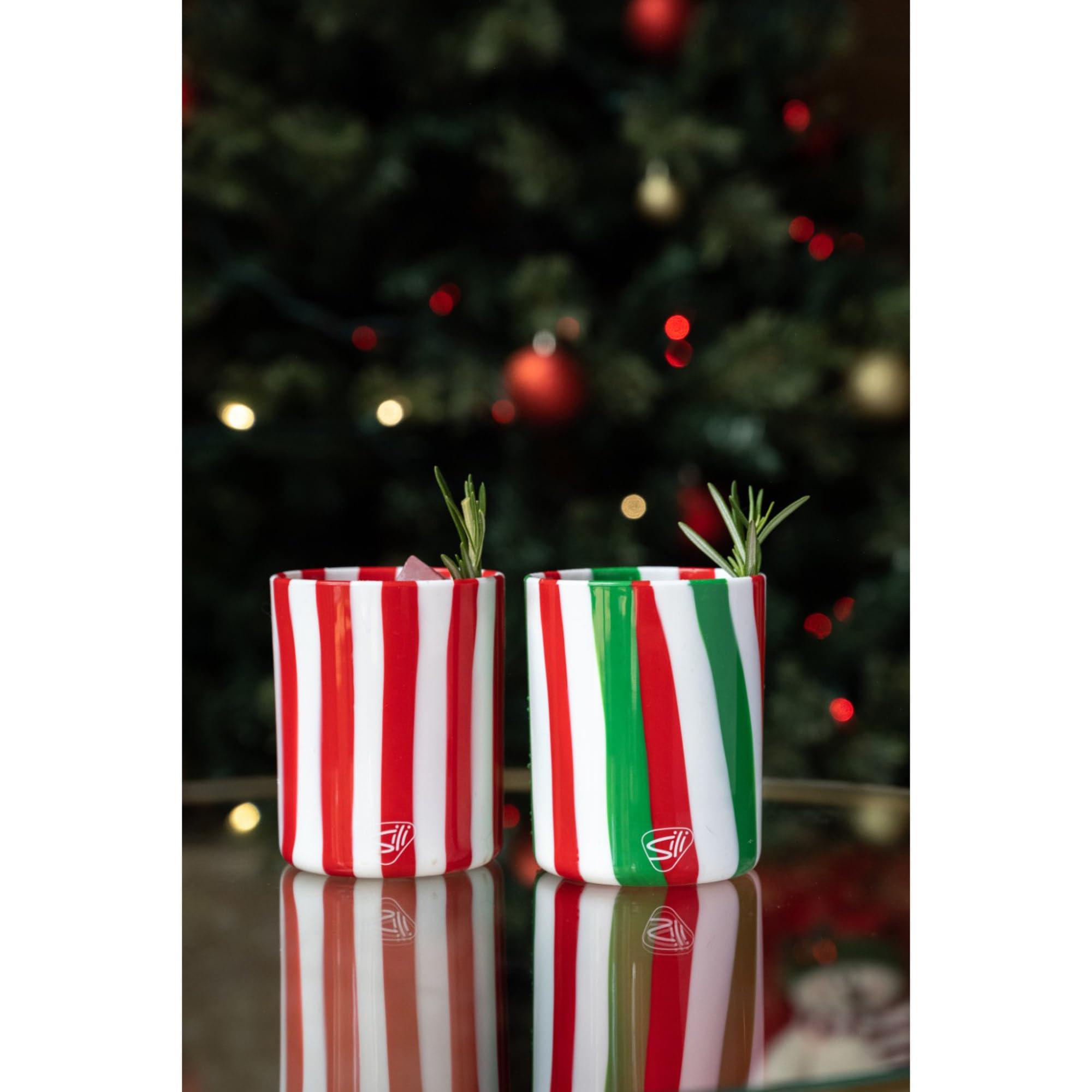 Silipint: Silicone 12oz Rocks Glasses: 2 Pack - Peppermint & Poinsettia - Reusable, Sustainable, Unbreakable, Holiday Parties