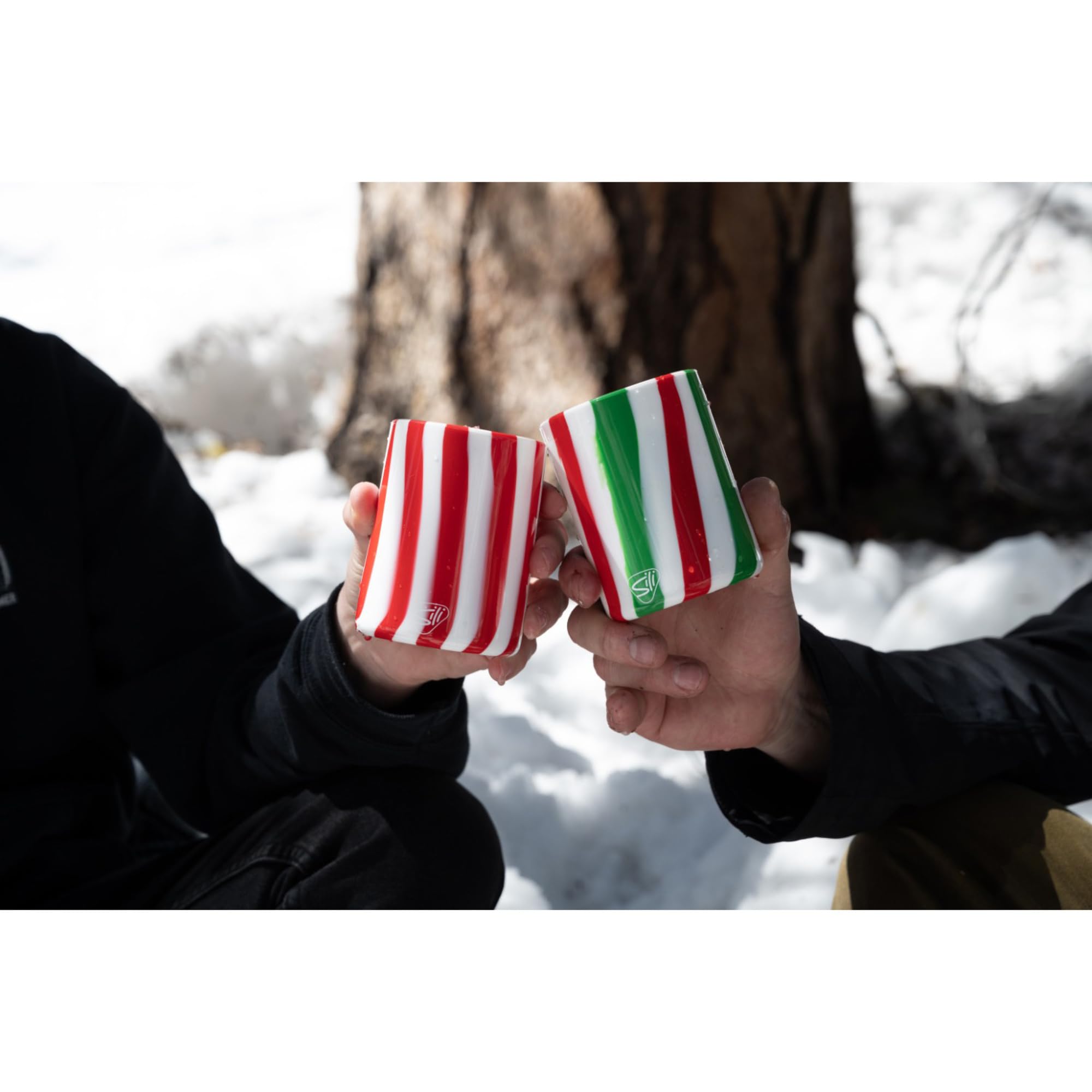 Silipint: Silicone 12oz Rocks Glasses: 2 Pack - Peppermint & Poinsettia - Reusable, Sustainable, Unbreakable, Holiday Parties
