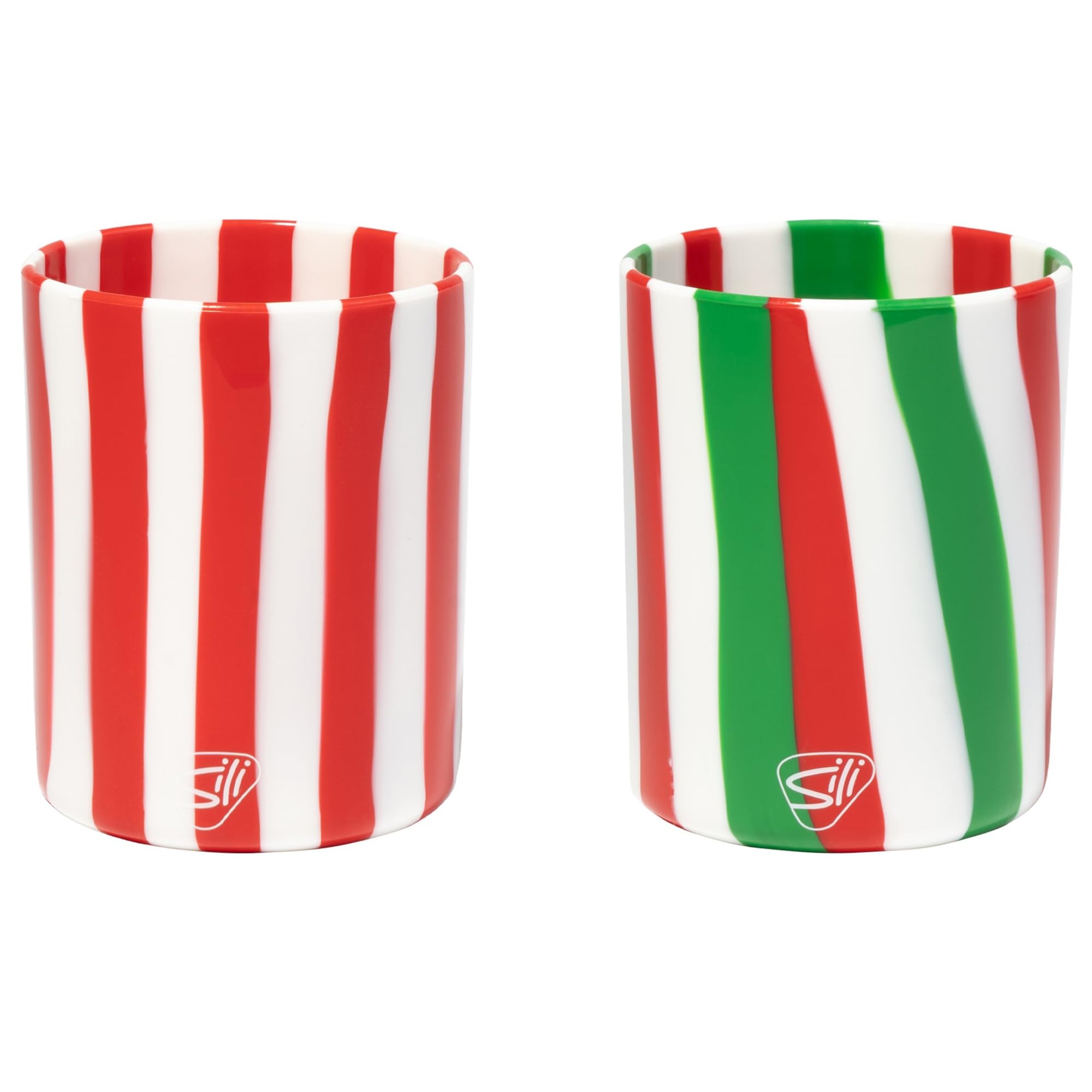 Silipint: Silicone 12oz Rocks Glasses: 2 Pack - Peppermint & Poinsettia - Reusable, Sustainable, Unbreakable, Holiday Parties