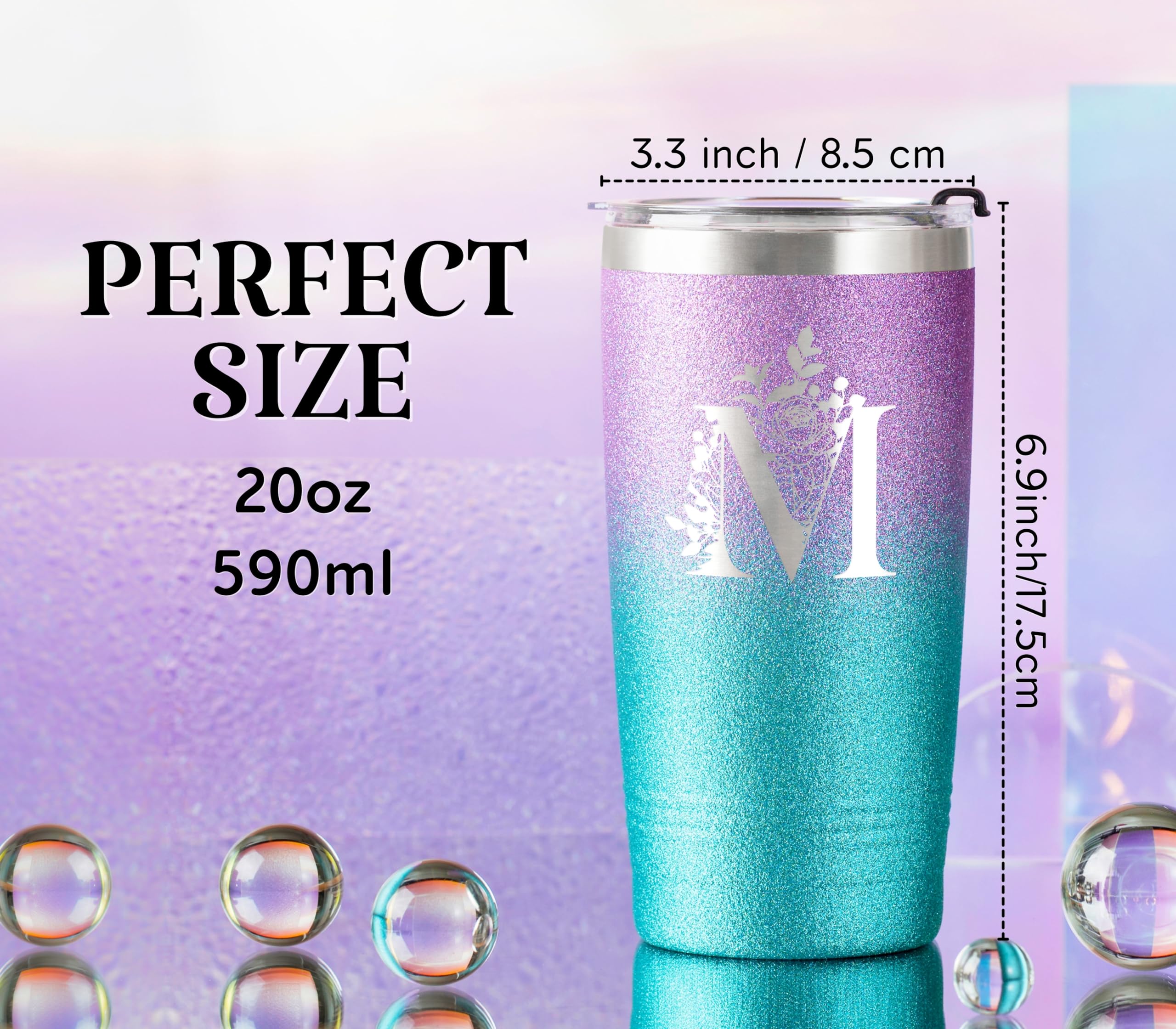Personalized Tumblers with Lids and Straws for Women, Monogrammed Travel Mugs with Initials, Unique Gifts for Her on Birthdays Xmas, Purple, S