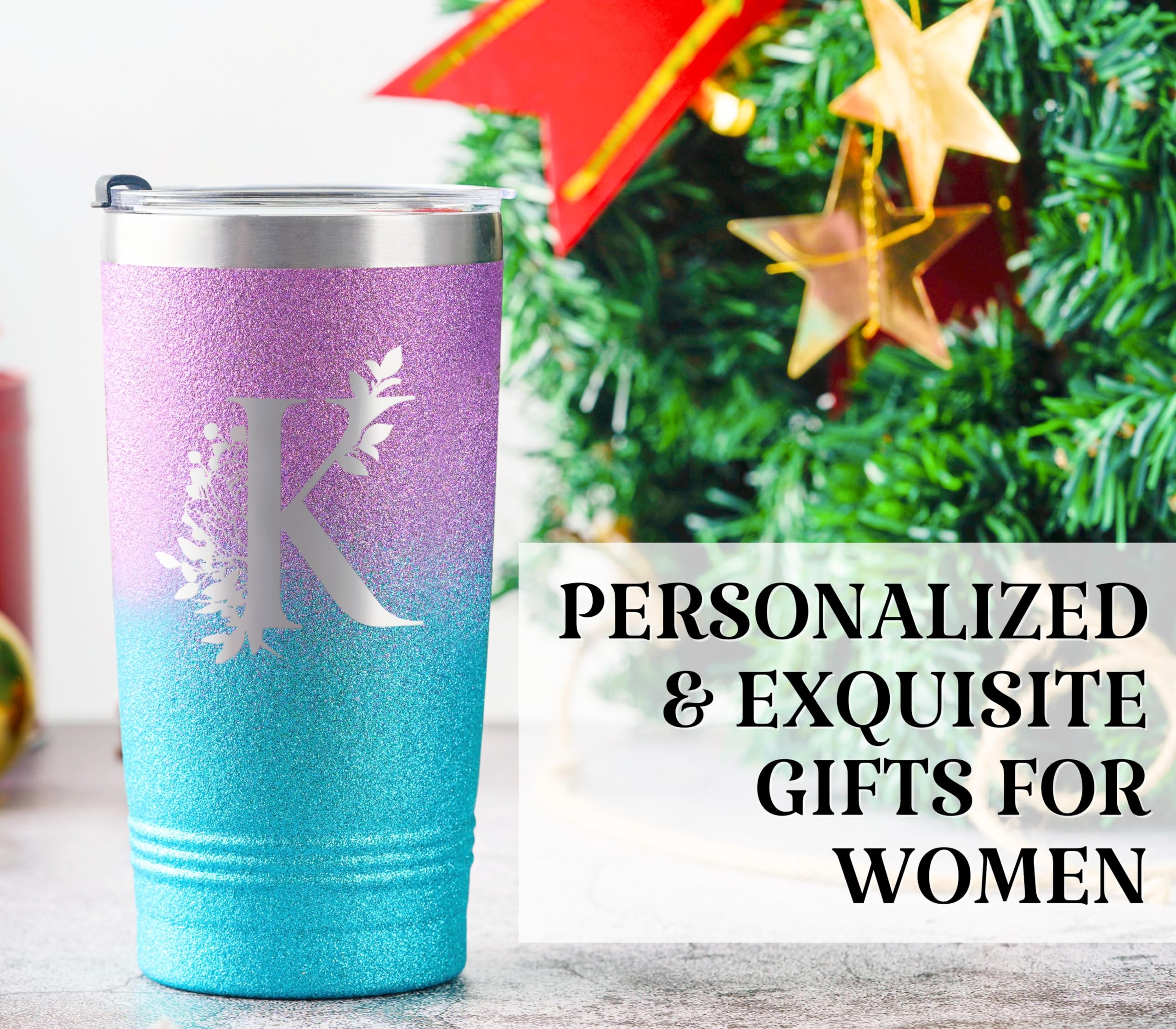 Personalized Tumblers with Lids and Straws for Women, Monogrammed Travel Mugs with Initials, Unique Gifts for Her on Birthdays Xmas, Purple, S