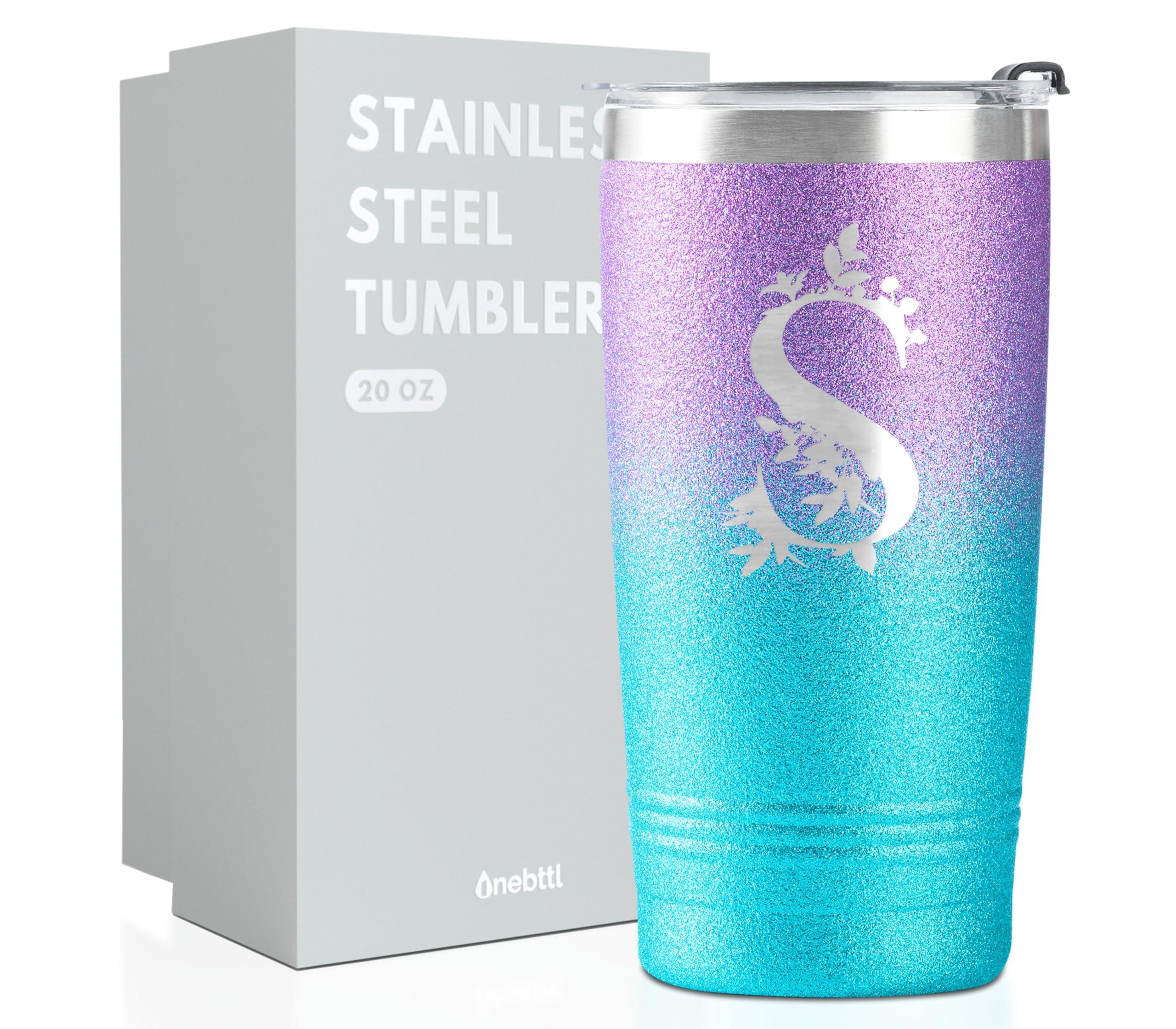 Personalized Tumblers with Lids and Straws for Women, Monogrammed Travel Mugs with Initials, Unique Gifts for Her on Birthdays Xmas, Purple, S