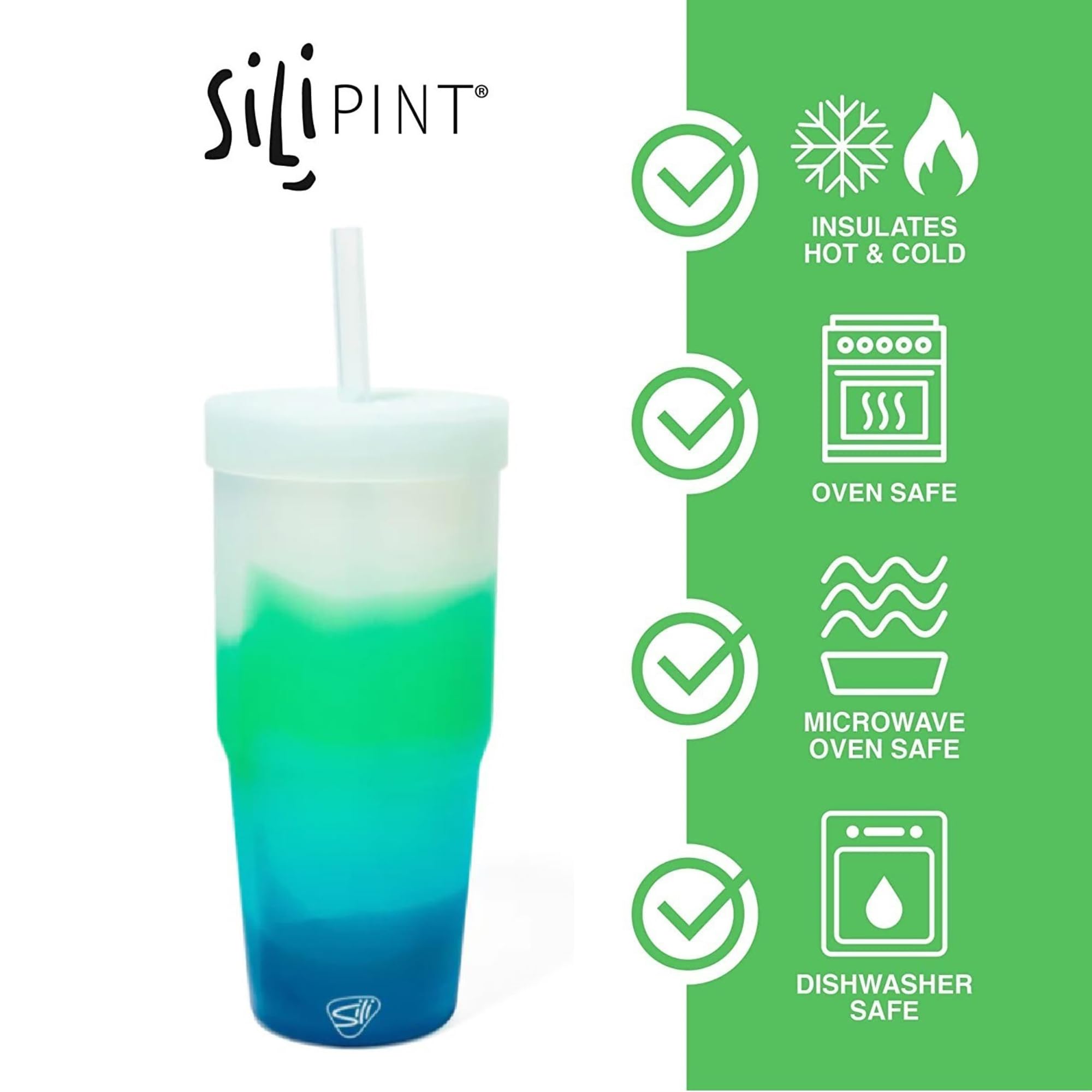 Silipint: Silicone 32oz Straw Tumbler: Mountain Air - Unbreakable, Flexible, Sustainable, Hot or Cold, Airtight Lid, Travel