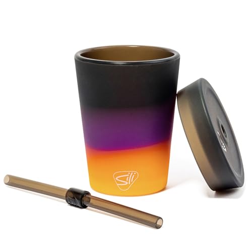 Silipint: Silicone Kids 8oz Straw Tumblers: 2 Pack - Moon Beam & Sun Storm -Unbreakable Cups, Airtight Lid, Flexible, Sustainable