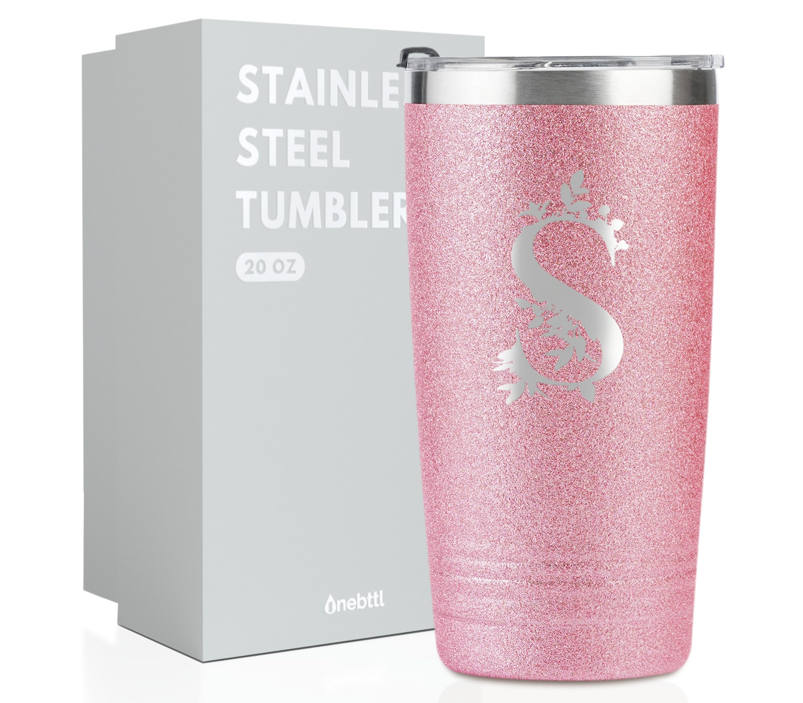 Personalized Tumblers with Lids and Straws for Women, Monogrammed Travel Mugs with Initials, Unique Gifts for Her on Birthdays Xmas, Rose Gold, S
