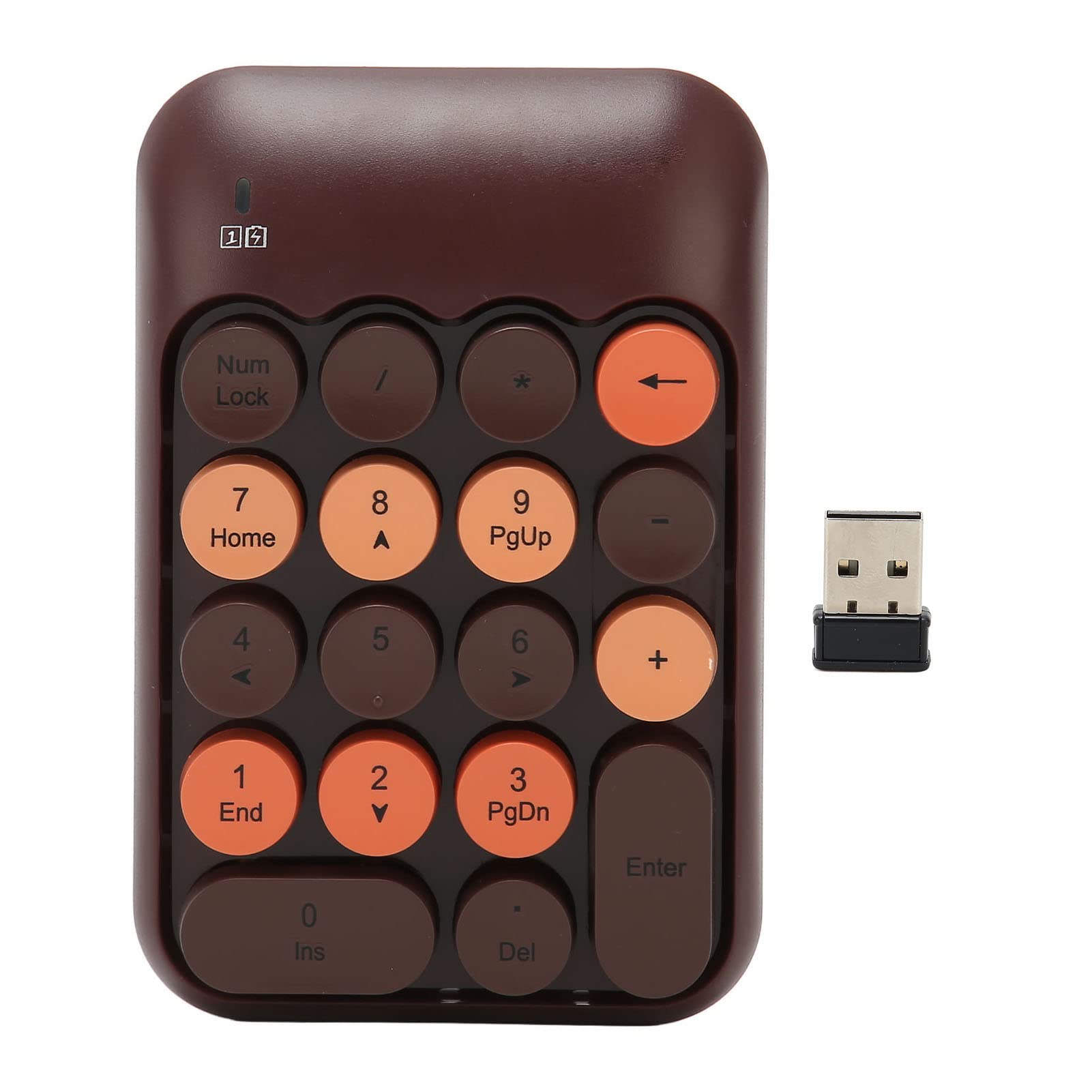 Retro Color 2.4GHz Numeric Keypad with USB Receiver for Laptop, Portable 18 Keys Wireless Number Pads Round Keycaps Auto Sleep Accounting Numpad Compatible with OS X (Coffee Color)