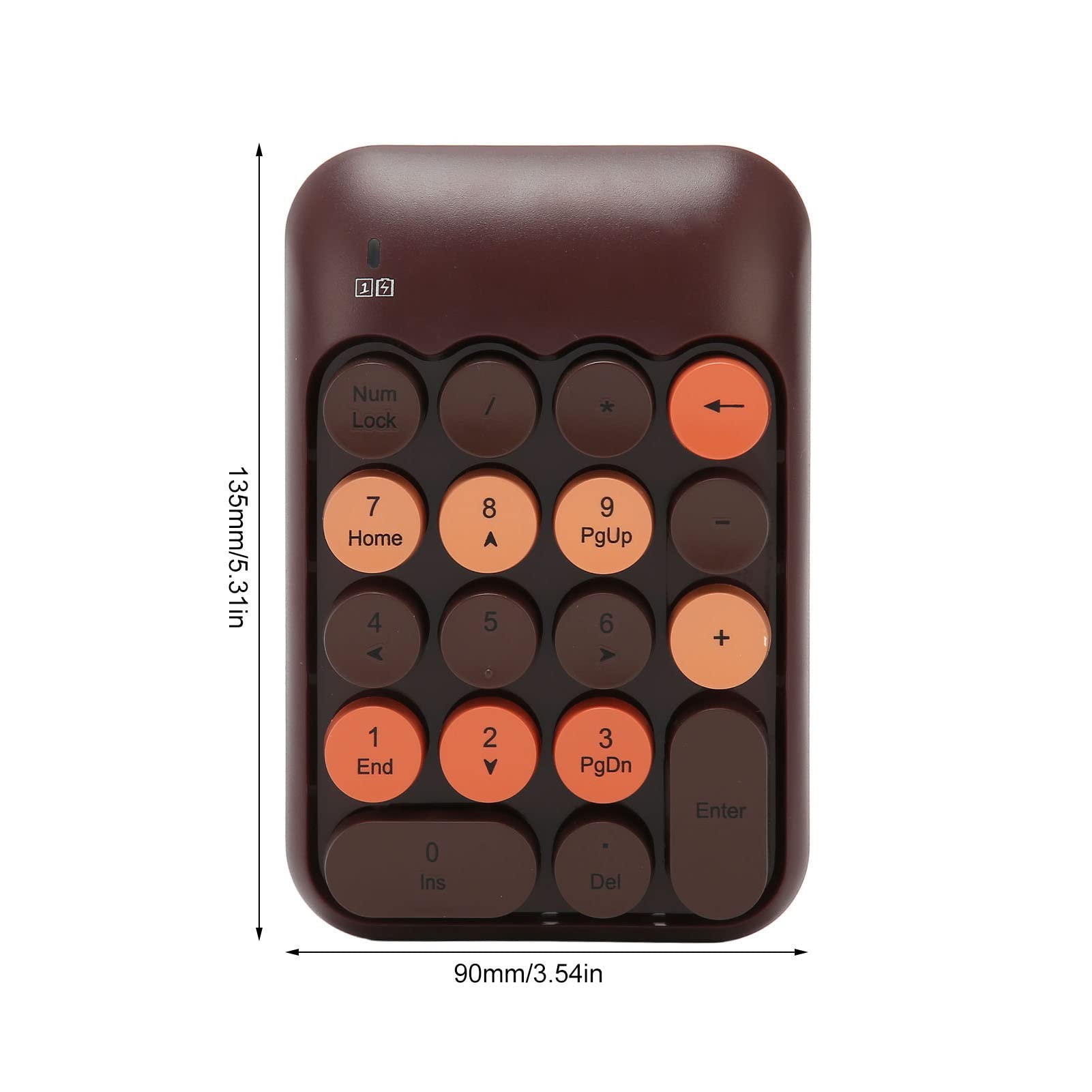 Retro Color 2.4GHz Numeric Keypad with USB Receiver for Laptop, Portable 18 Keys Wireless Number Pads Round Keycaps Auto Sleep Accounting Numpad Compatible with OS X (Coffee Color)