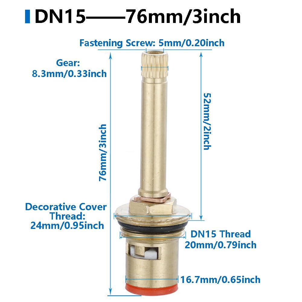 76mm/3inch DN15 Brass Ceramic Stem Ceramic Disc Cartridge Faucet Valve Cartridge Replacement Faucet Repair Replacement Parts for Bathroom Kitchen Tap Sink Faucet (Random color)
