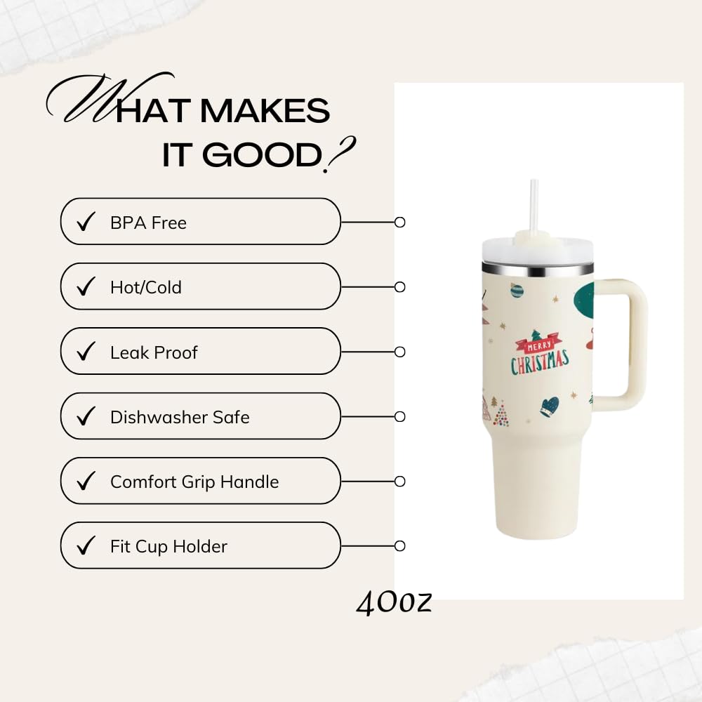 LLGT Christmas Hydration H2O Hero Stainless Steel Vacuum Insulated Tumbler with Handle and Straw| Double Wall Insulated Cup Reusable Stainless Steel