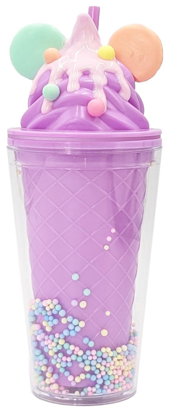 Siesta Drinkware - 16oz Kids Cookie Ice Cream Plastic Bottle - Cold Beverages ONLY- Eco-friendly - 100% Food Grade Silicone - BPA Free (Purple)