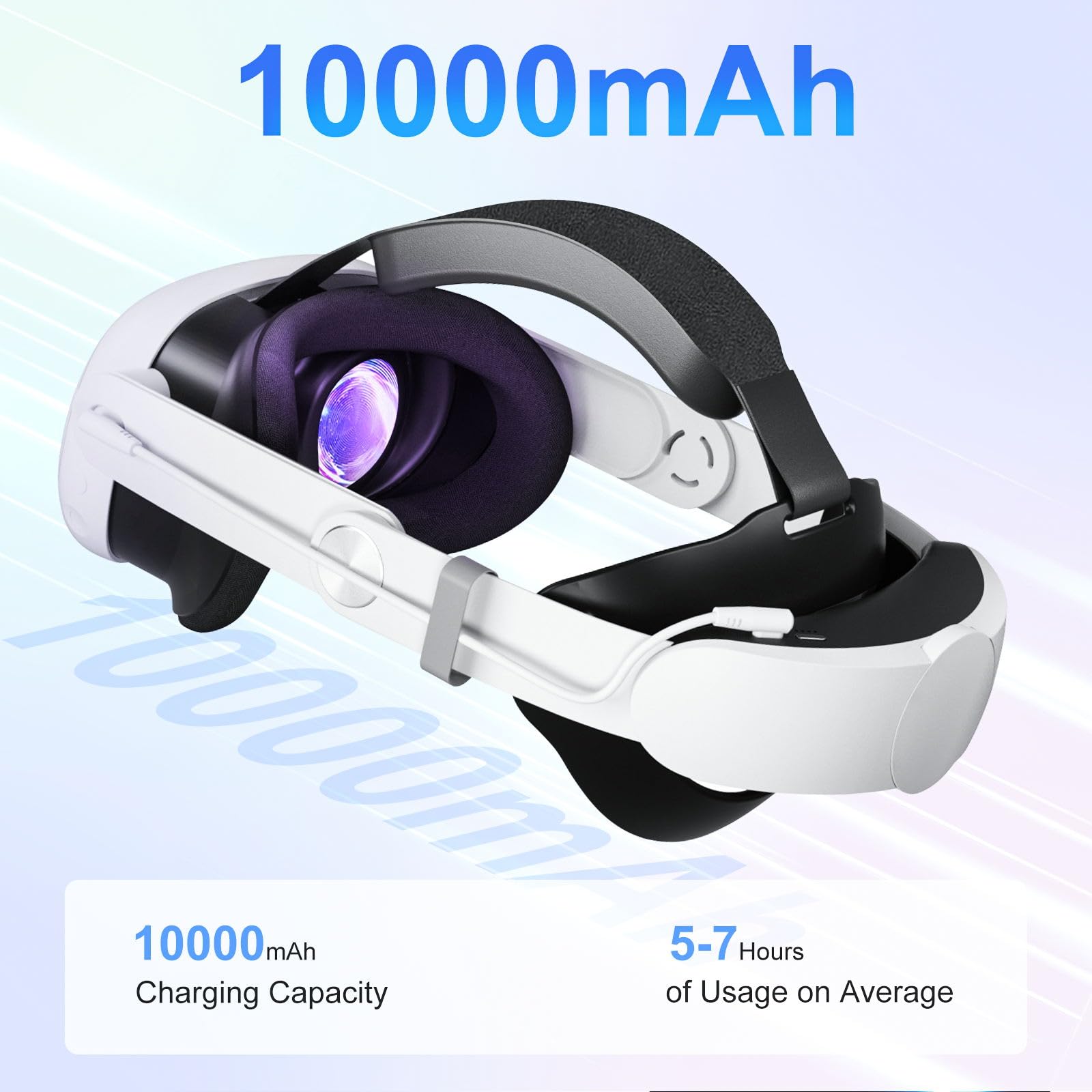 Saqico Head Strap Battery Compatible with Meta Quest 3S/Quest 3-10000mAh Elite Strap with Battery Pack Extend Playtime - Enhanced Support for Quest 3S - Replacement Battery Head Strap Accessories