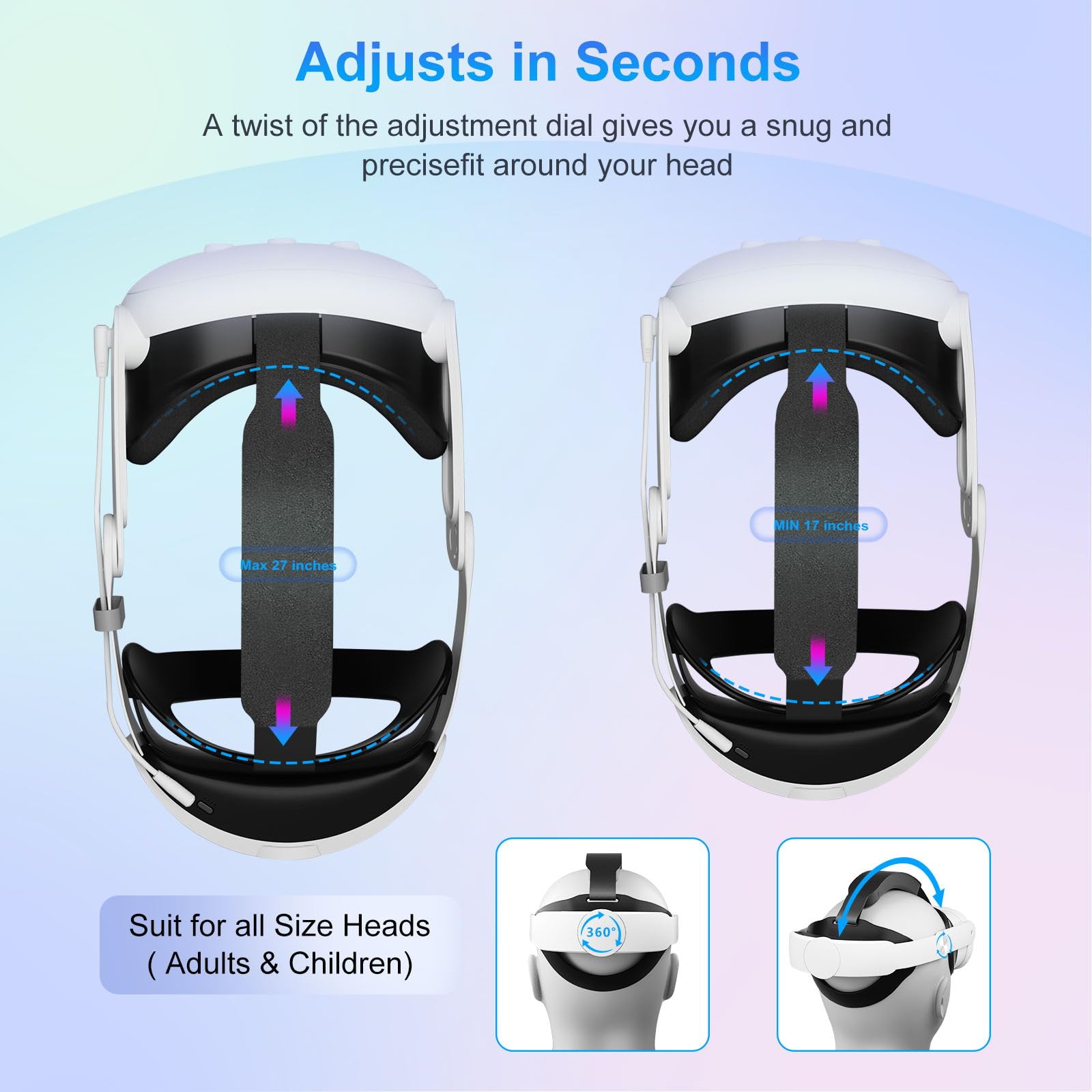 Saqico Head Strap Battery Compatible with Meta Quest 3S/Quest 3-10000mAh Elite Strap with Battery Pack Extend Playtime - Enhanced Support for Quest 3S - Replacement Battery Head Strap Accessories