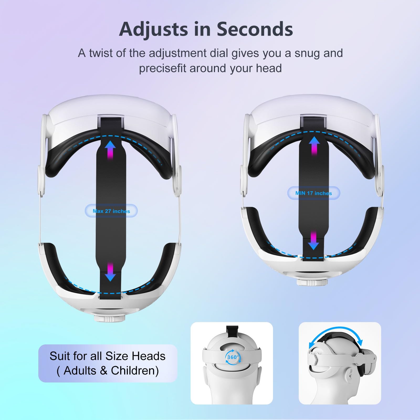 Saqico Head Strap for Meta Oculus Quest 3S/ Quest 3, Pressure-Free Elite Strap Accessories Replacement, Adjustable Headband Soft Cushion VR Headset Enhanced Comfort & Balanced Fit for Longer Immersion