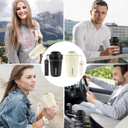 PHILORN Insulated Coffee Mug with Lid, 14 oz Travel Coffee Tumbler Leak Proof Thermal Cup, Stainless Steel Coffee Mug with Double Wall, Reusable Coffee Cup for Hot and Cold Drinks