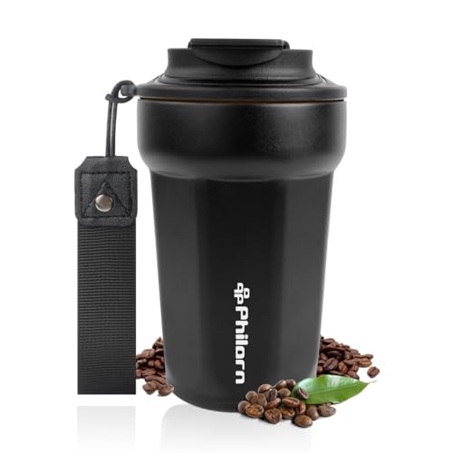 PHILORN Coffee Tumbler Leak Proof -14 oz Insulated Coffee Mug with Lid, Reusable Coffee Cup for Hot and Cold Drinks, Thermal Cup Stainless Steel Coffee Mug with Double Wall