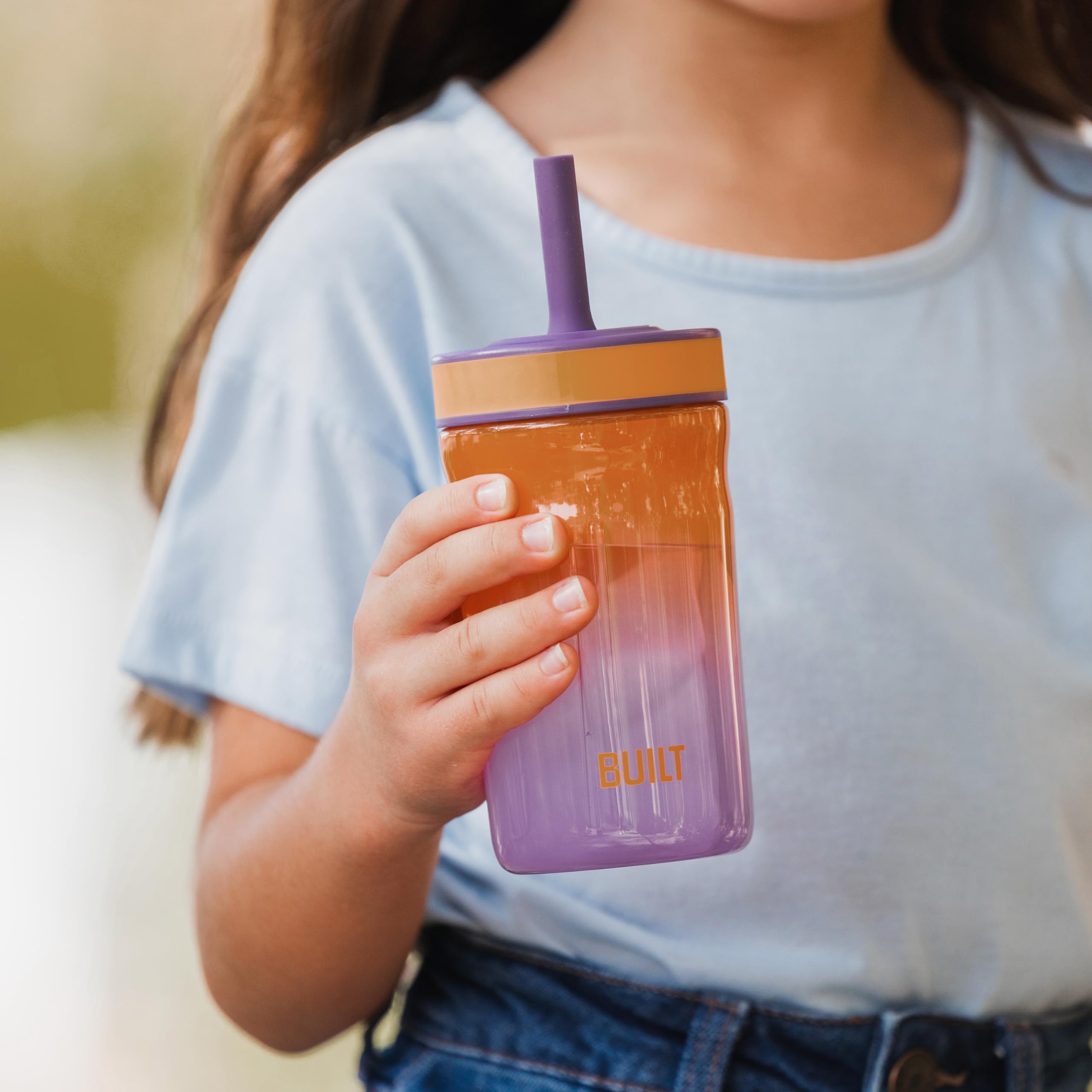 BUILT 16 fl oz Single-Walled Tritan Straw Seal Bedford Tumbler, Straw Lid Spill-resistant Travel Cup Keep Drinks Cold for Home Travel, Purple Sunset