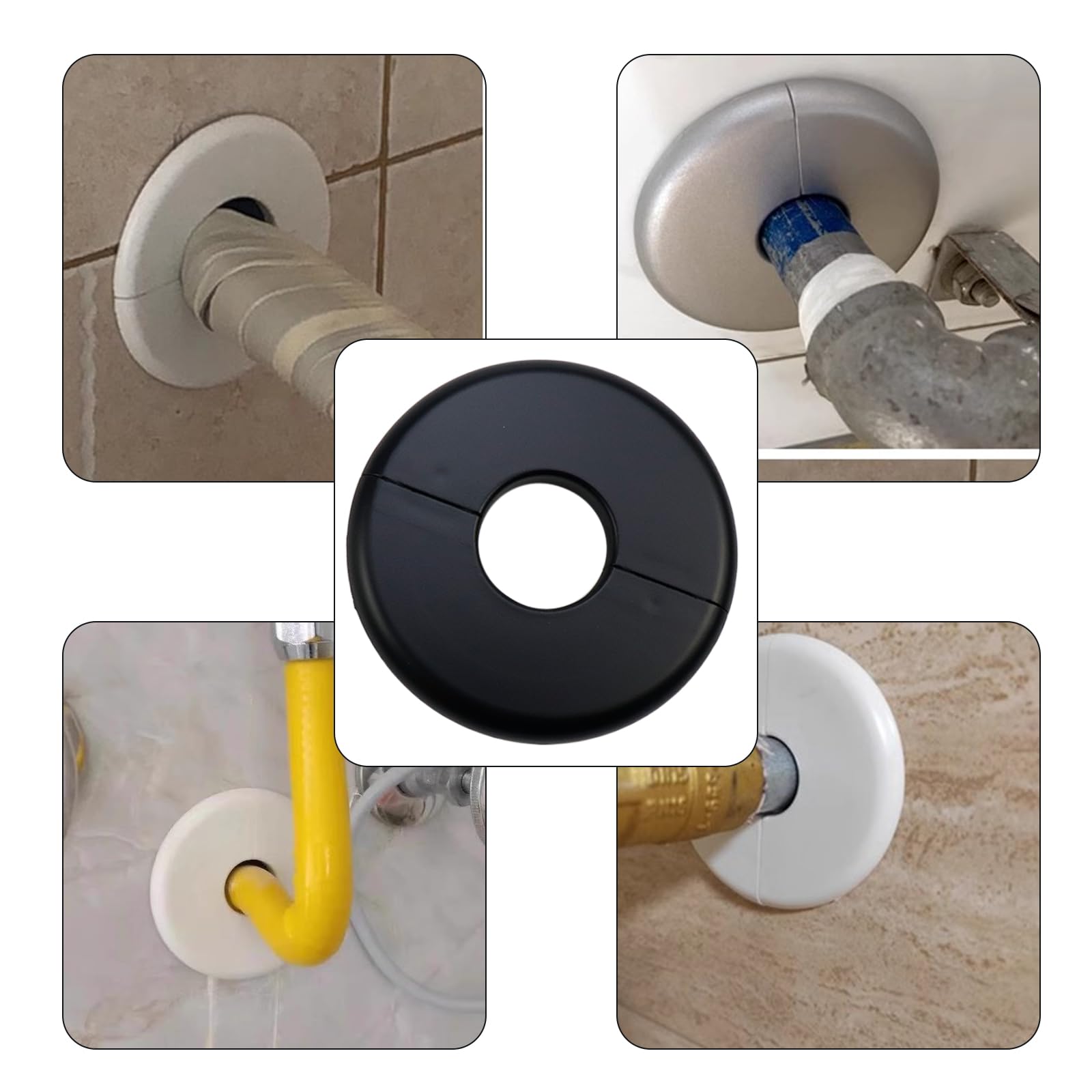 Antrader Wall Split Flange,4PCS Round Escutcheon Plate Cover Black ABS Plastic Wall Hole Decorative Cover Faucet Decorative Cover,28mm Diameter Hole