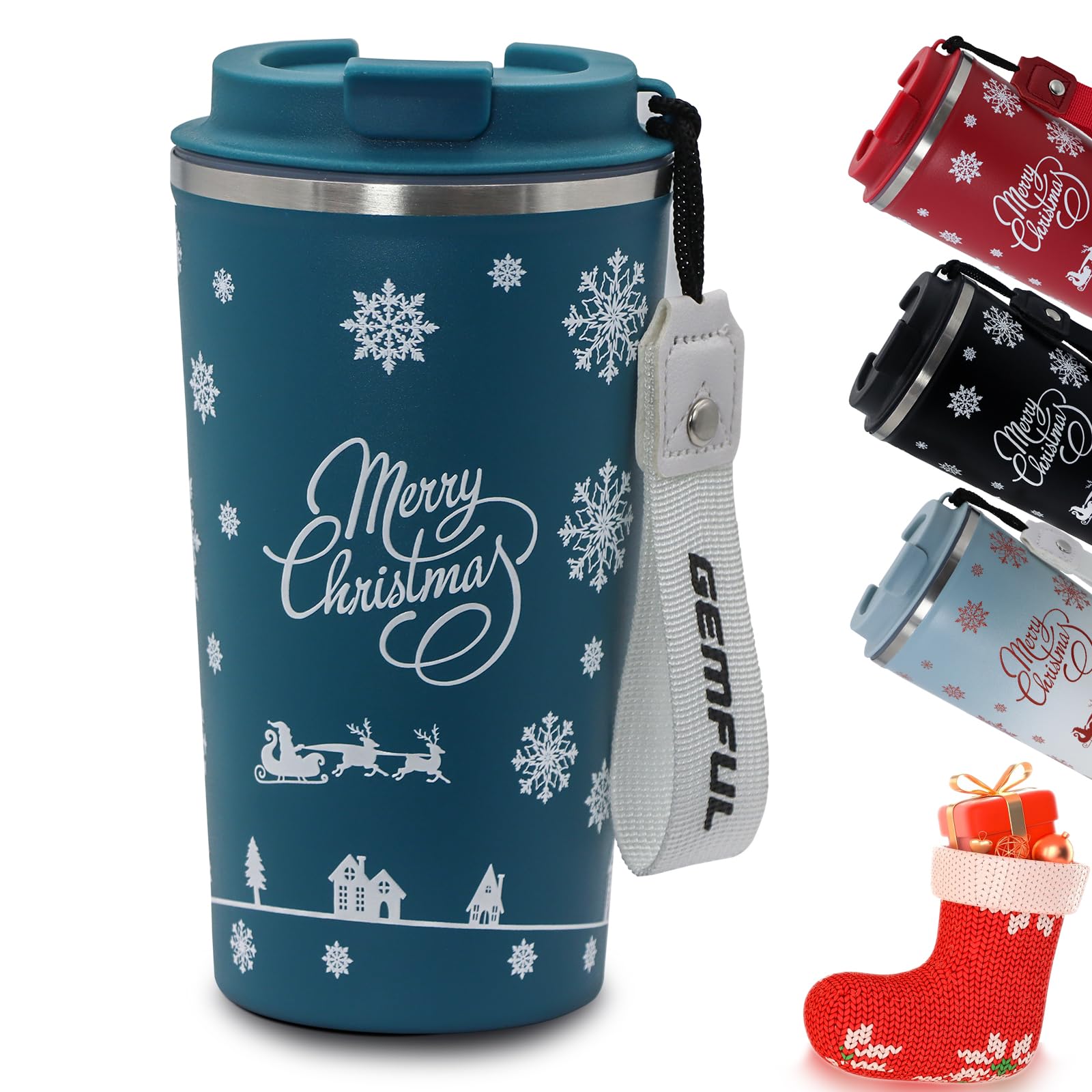 GEMFUL Travel Coffee Mug 17 oz Tumbler Gifts Screw Top Termos Fits in Car Cup Holder for Lover Female or Male
