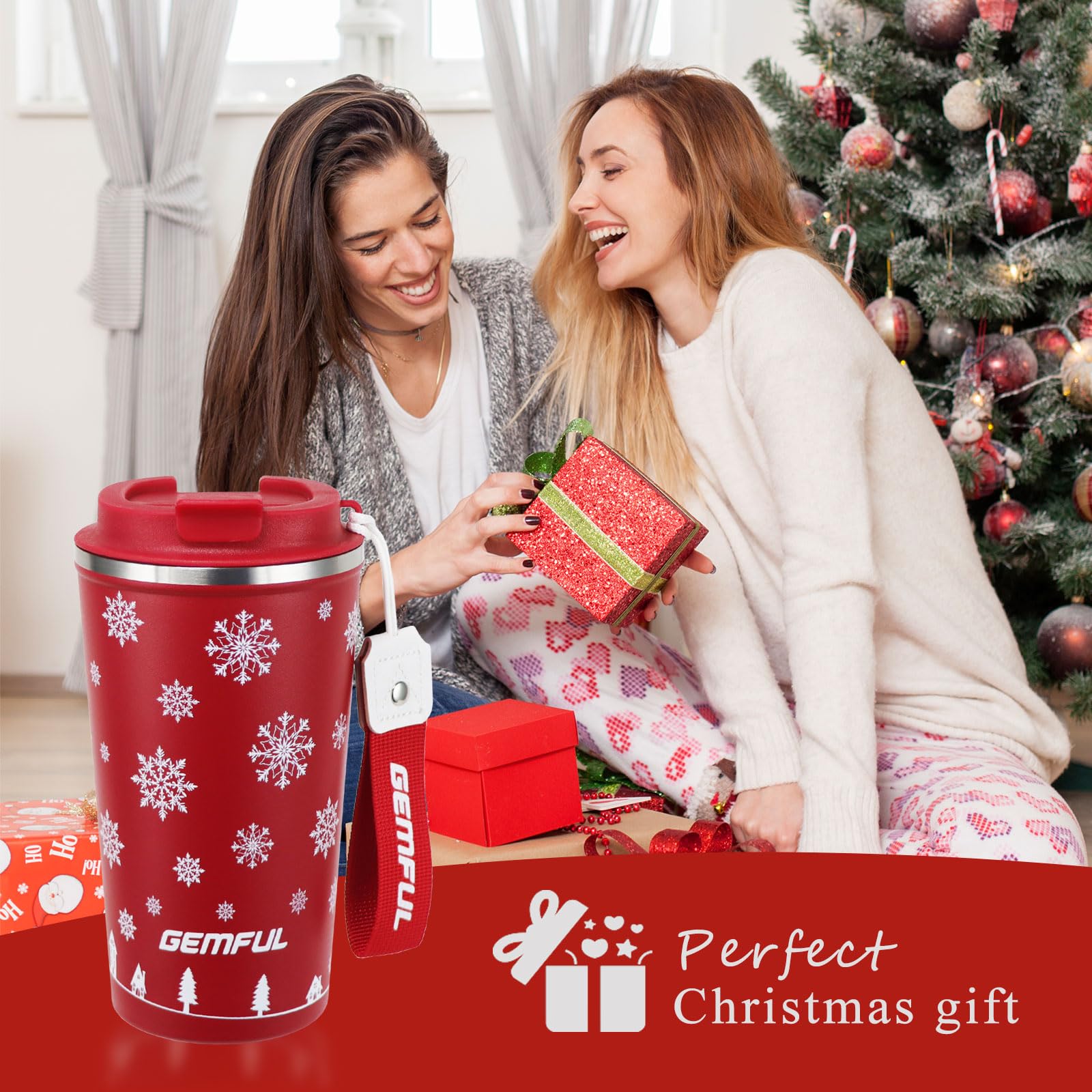 GEMFUL Coffee to go Cup for Her or Him 17oz Double Walled Vacuum Leak Proof Coffee Mug for Hot Drinks