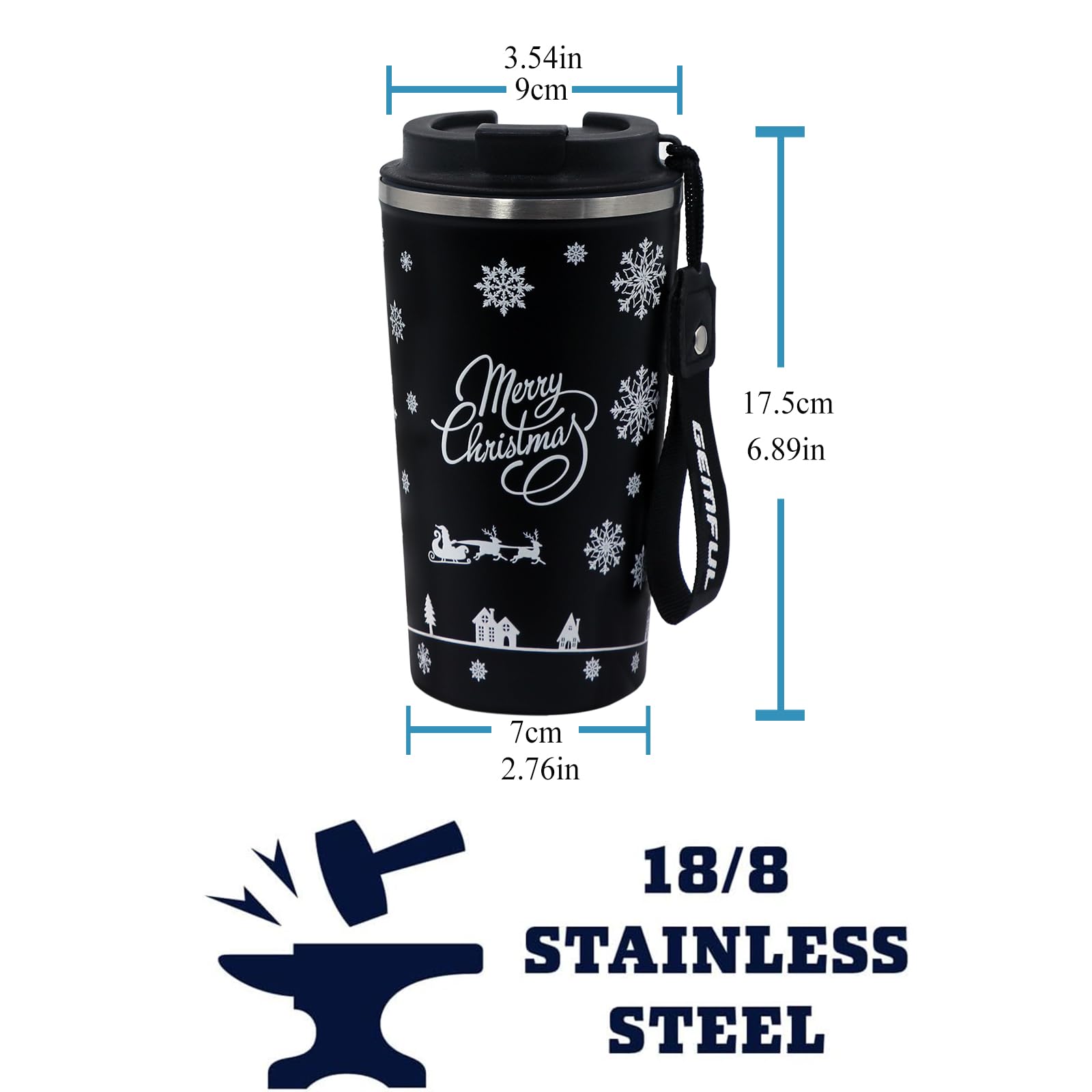 GEMFUL Travel Coffee Tumbler for Men Husband 17oz Reusable Insulated Mug Presents for Dad