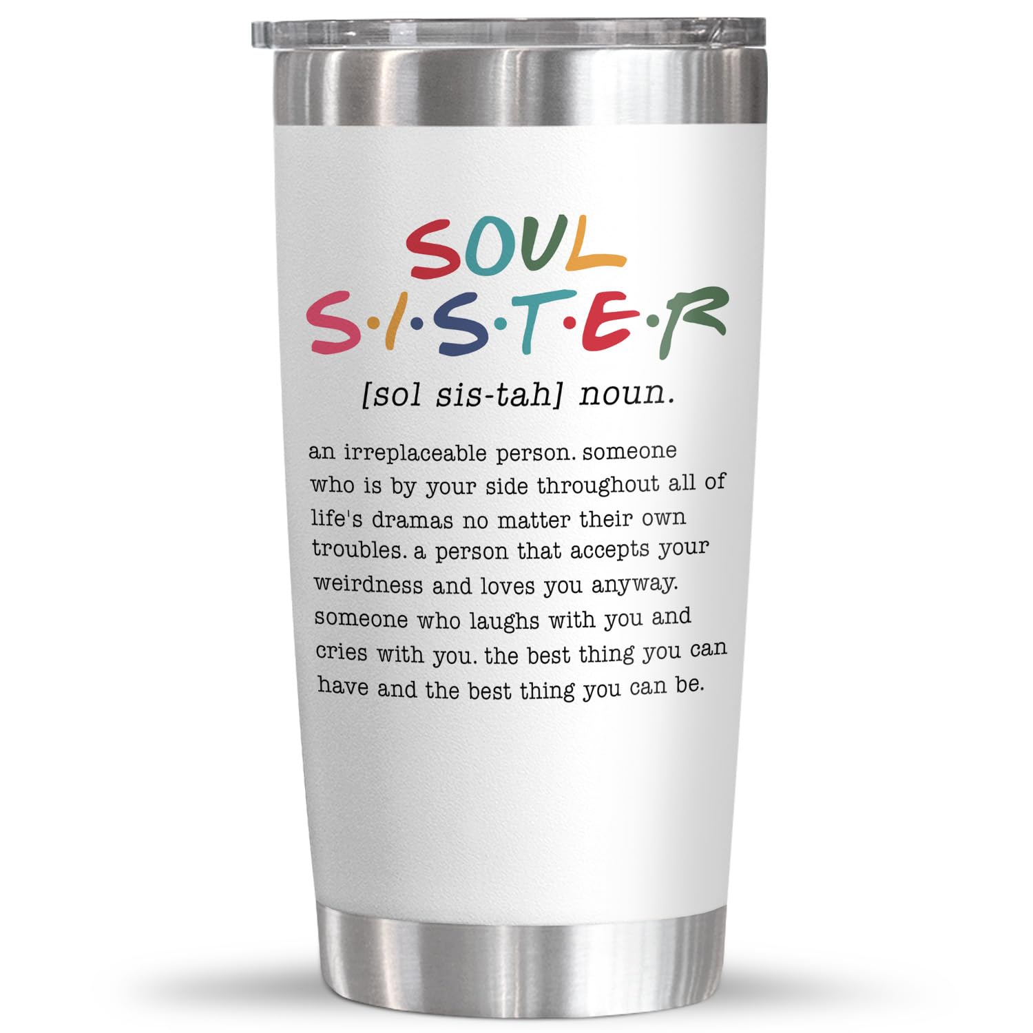 TEEZWONDER Soul Sister Gifts for Women - Stainless Steel Insulated Coffee Tumbler With Lid 20 Oz - Birthday Mothers Day Gifts for Friendship Women Friend BFF Female Work Bestie Coworkers