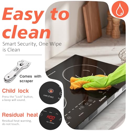 Karienvir 2 Burner Electric Cooktop 110v, 24 Inch Electric Stove Countertop & Built-in, Plug-in Electrics Cooktop, 8 Power Levels & 8 Functions, Touch Control, Safety Lock, Timer, 2000W, Karienvir