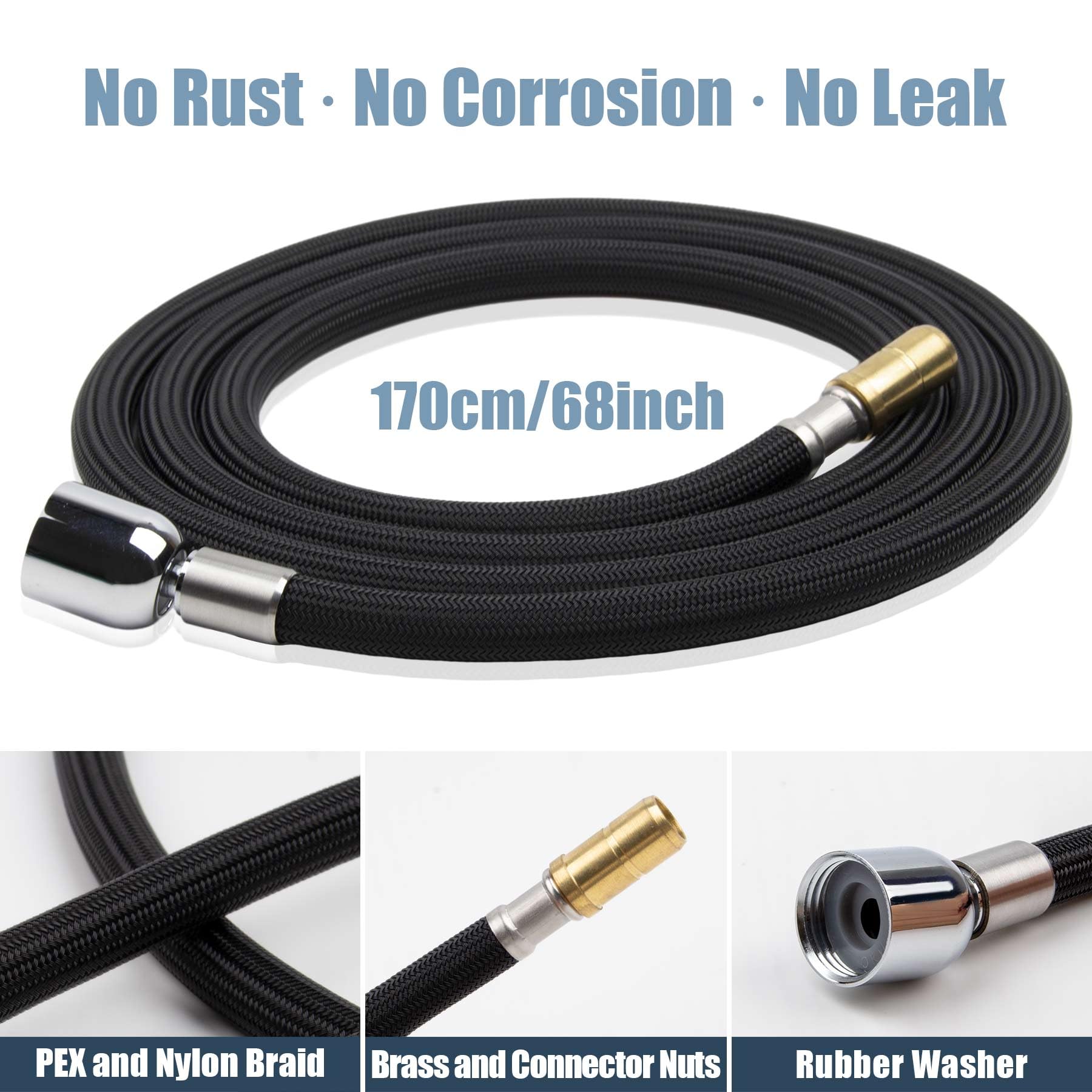 Kitchen Hose for Kohler Kitchen Faucet Parts K-1219935-BC,Pull Down Faucet Hose Replacement K-1304674-BC, Chrome Finish, 68 Inches