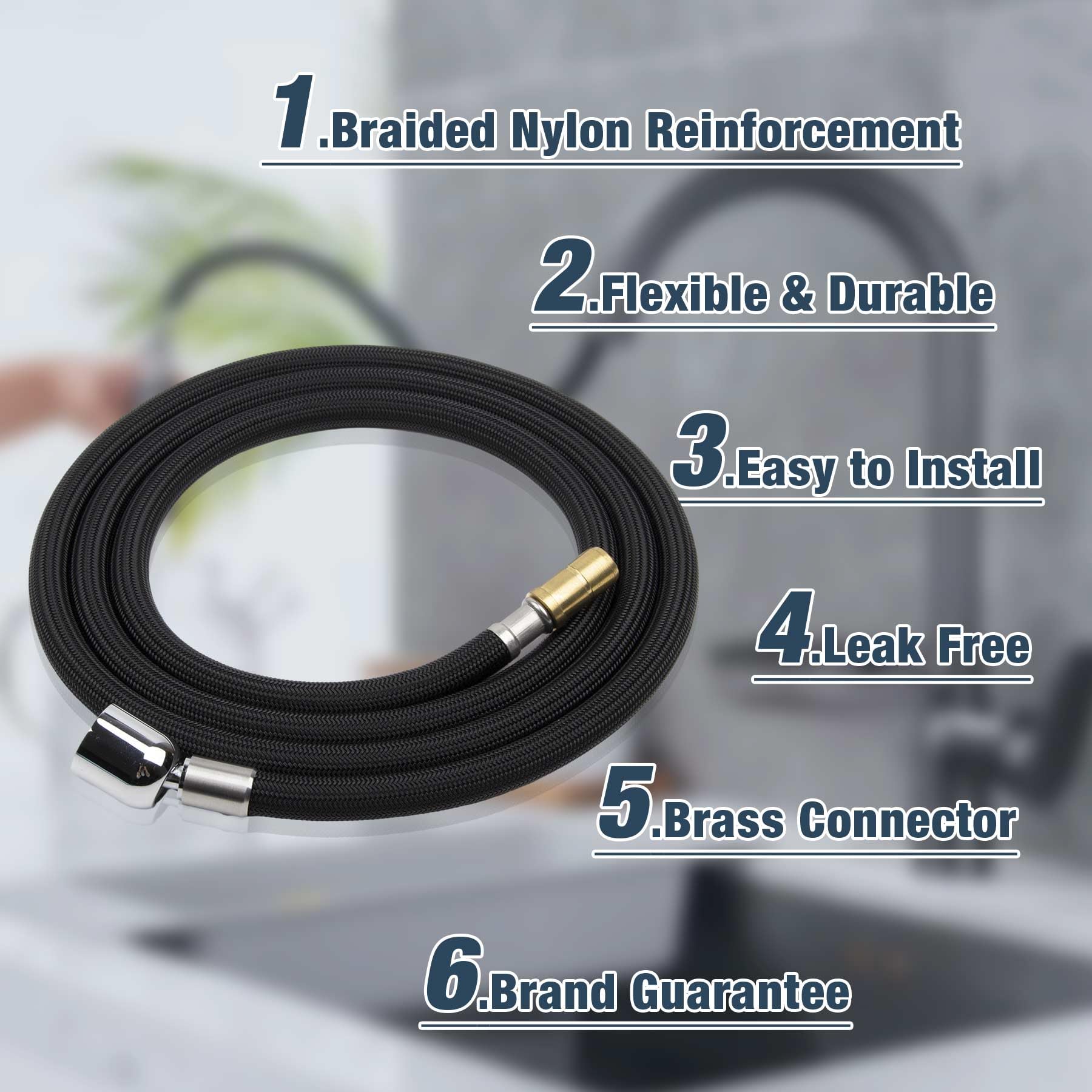 Kitchen Hose for Kohler Kitchen Faucet Parts K-1219935-BC,Pull Down Faucet Hose Replacement K-1304674-BC, Chrome Finish, 68 Inches
