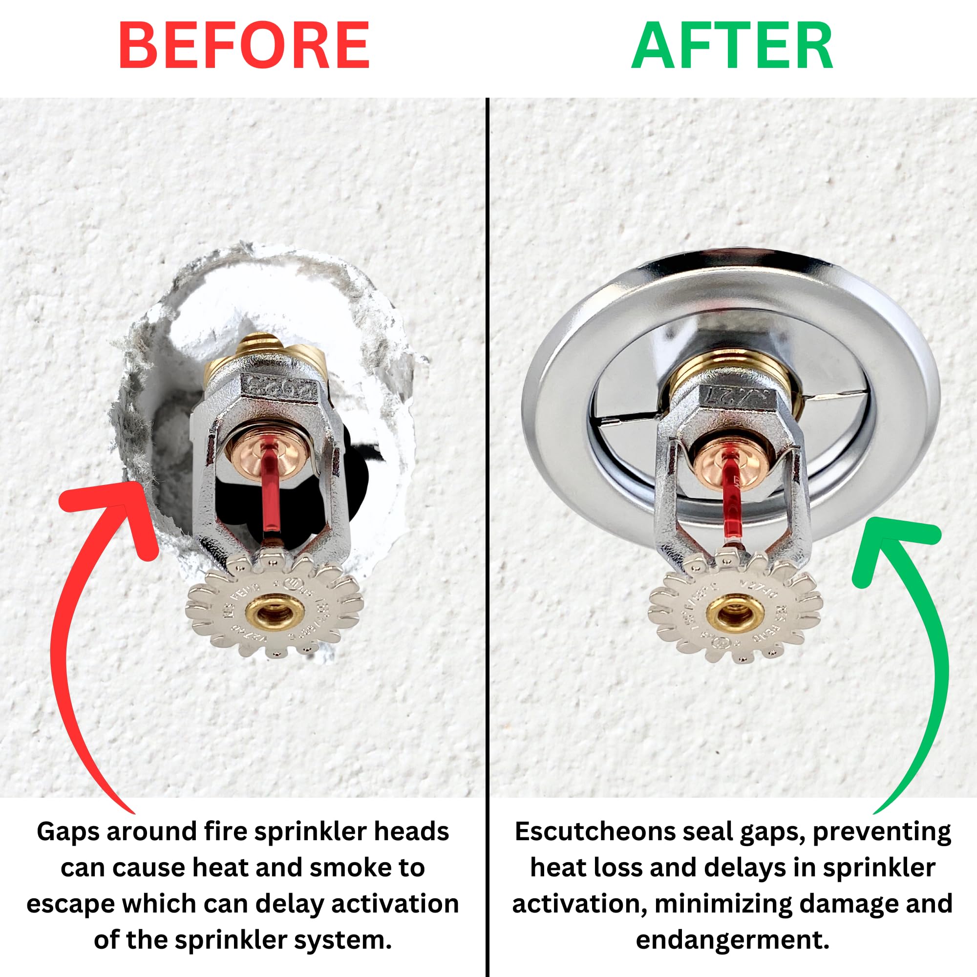 Recessed Fire Sprinkler Escutcheon 1/2 in. IPS - 2 Piece in Chrome - Depth Adjustment Range up to 3/4 in. for Fire Sprinkler Trim