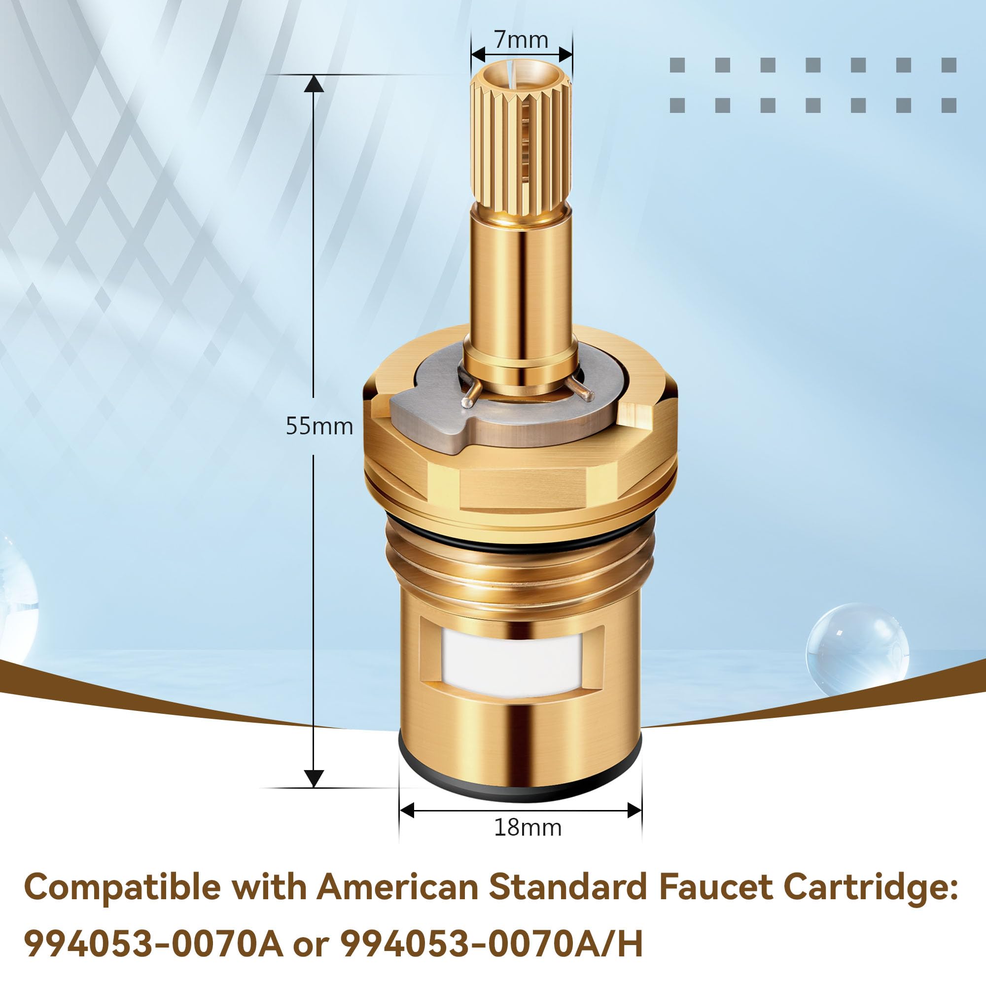 Enhon 3 Pack Faucet Cartridge Compatible with American Standard 994053-0070a or 994053-0070a/H Bathroom Kitchen Bathtub Faucet Stem Replacement, 4z-24h Hot and Cold Replacement Stem, Brass
